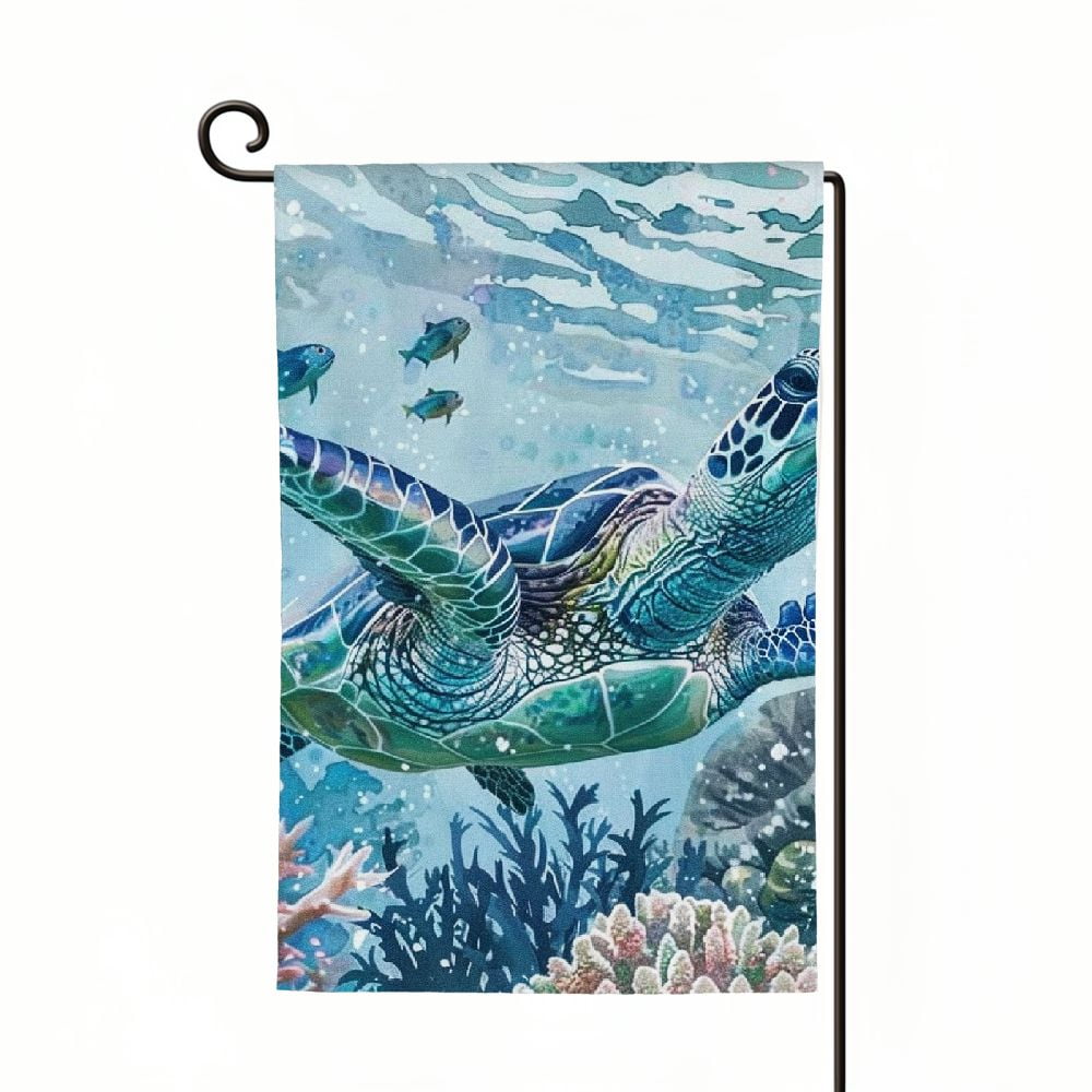 FACANNAP Turtle Ocean Corals Garden Flag 12x18in - Vibrant Linen Flag ...