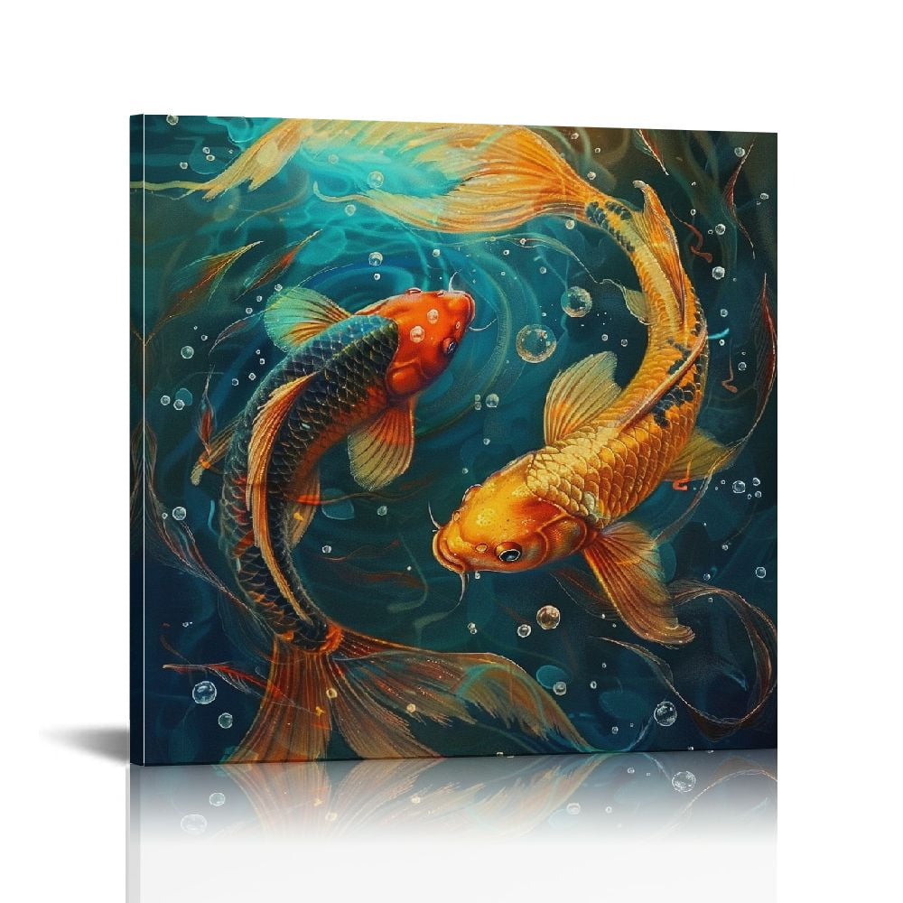 FACANNAP Two Gold Koi Fish Feng Shui Art, Modern Wall Art Print, Koi ...