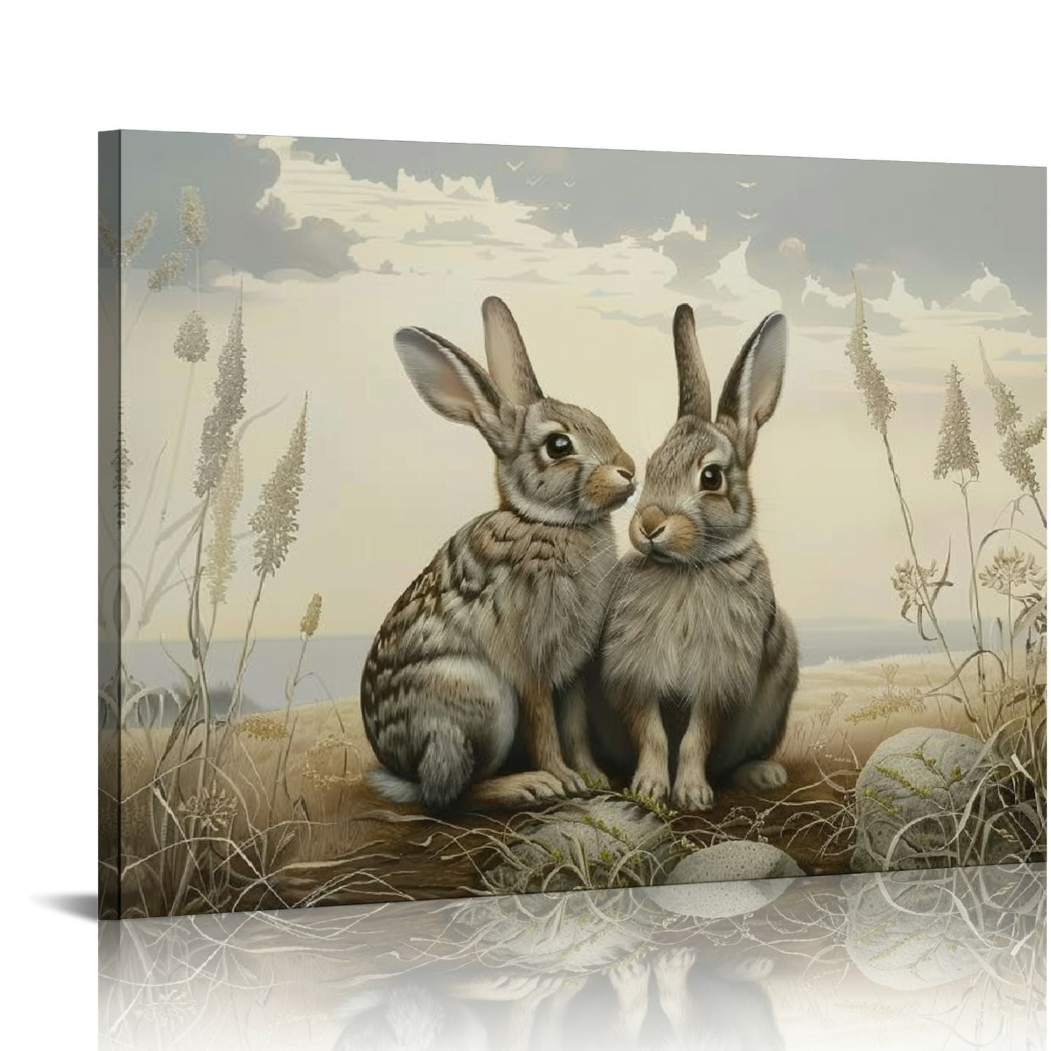FACANNAP Vintage Bunny Canvas Wall Art Farmhouse Rabbit Posters For ...