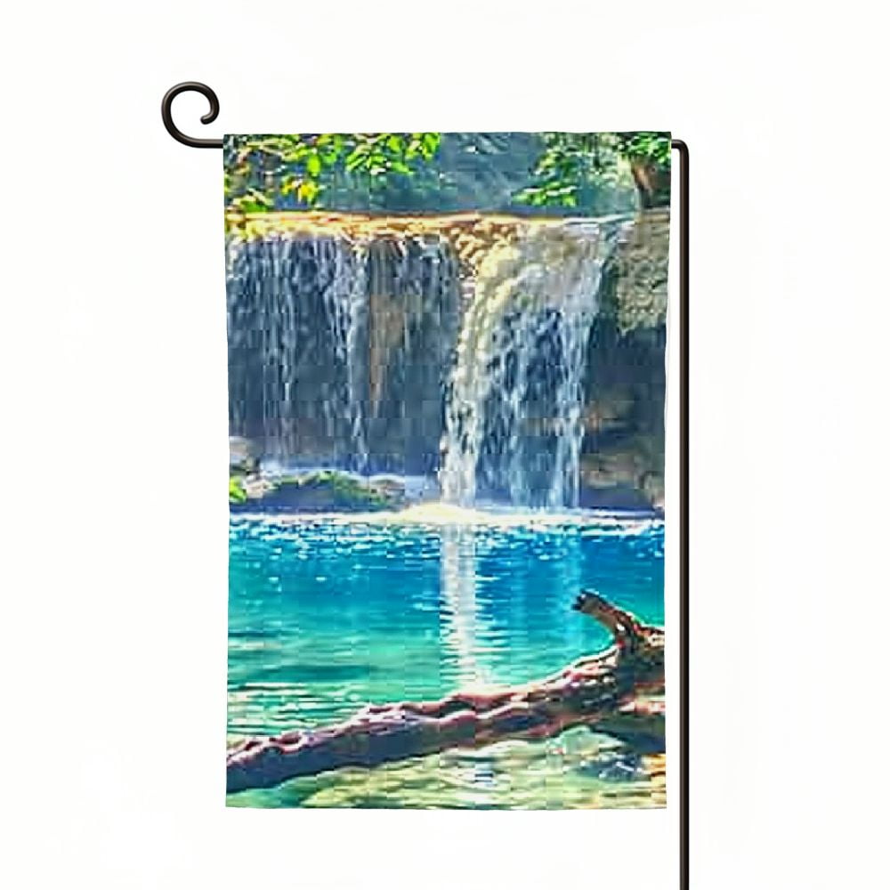 FACANNAP Waterfall Fallen Tree Branch Blue Pool of Water Garden Flag ...