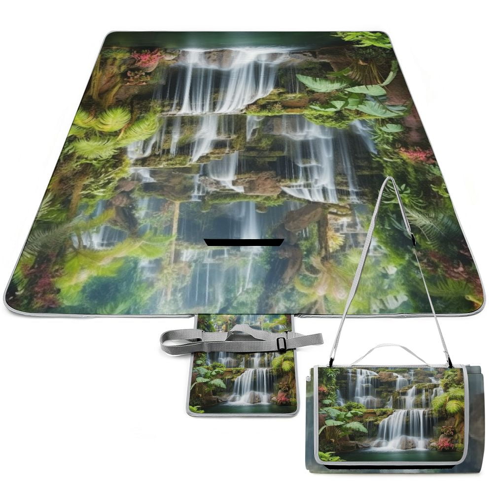 FACANNAP Waterfall Trees Square Outdoor Picnic Blanket Waterproof for ...