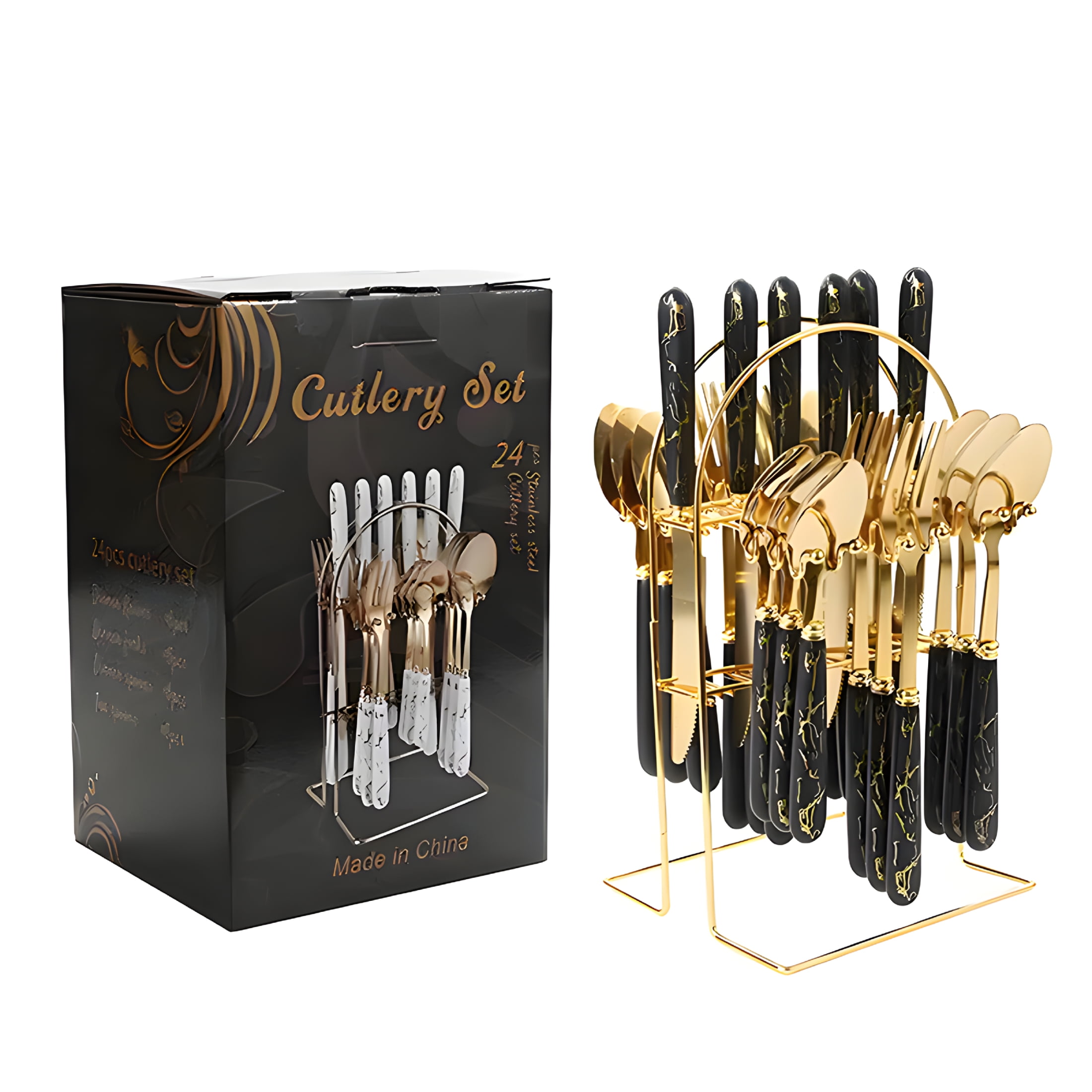 FACEGA 24Pcs Spoons and Forks Set 410 Stainless Steel Utensils Set ...
