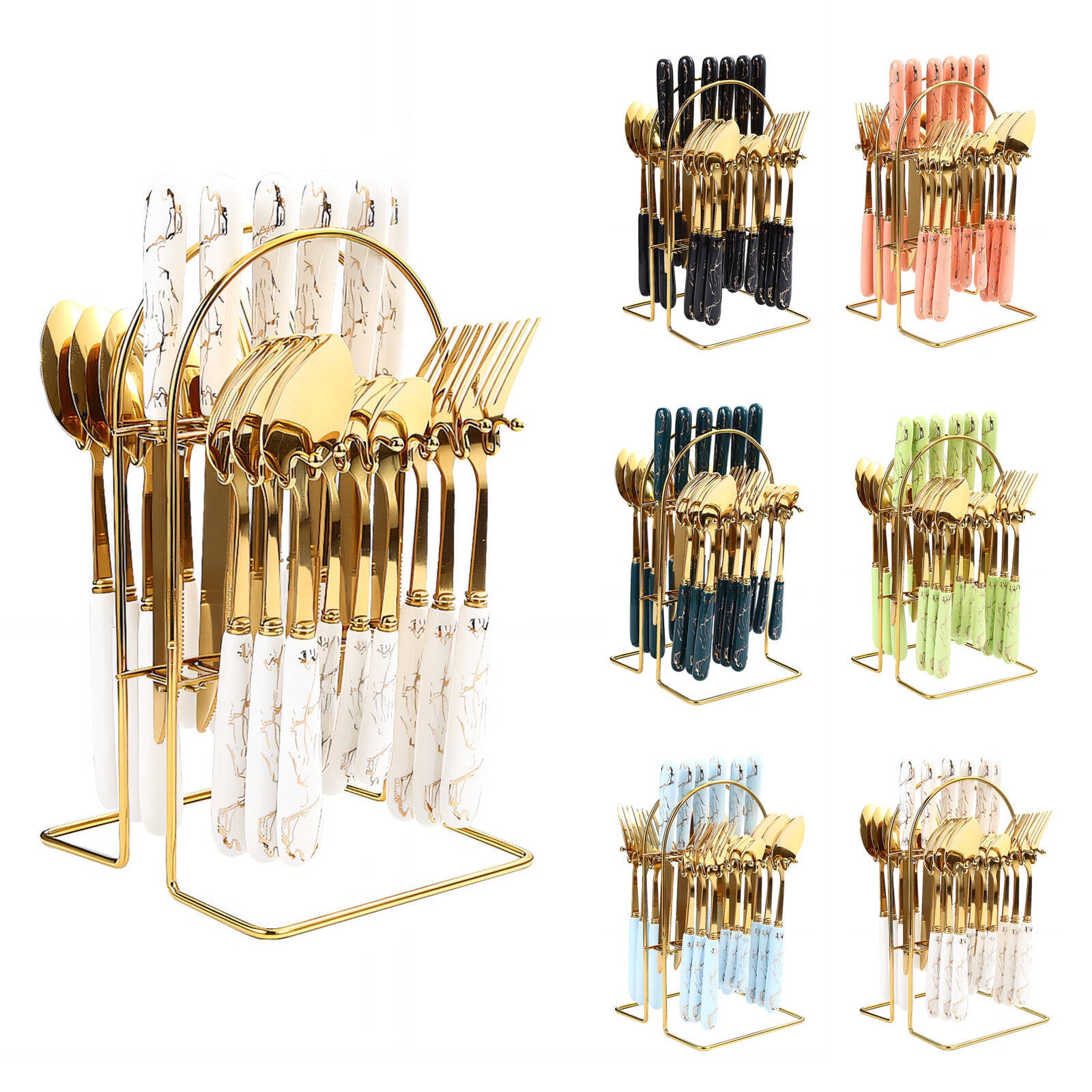 FACEGA 24Pcs Spoons and Forks Set,Storage Rack Design Spoon and Fork ...
