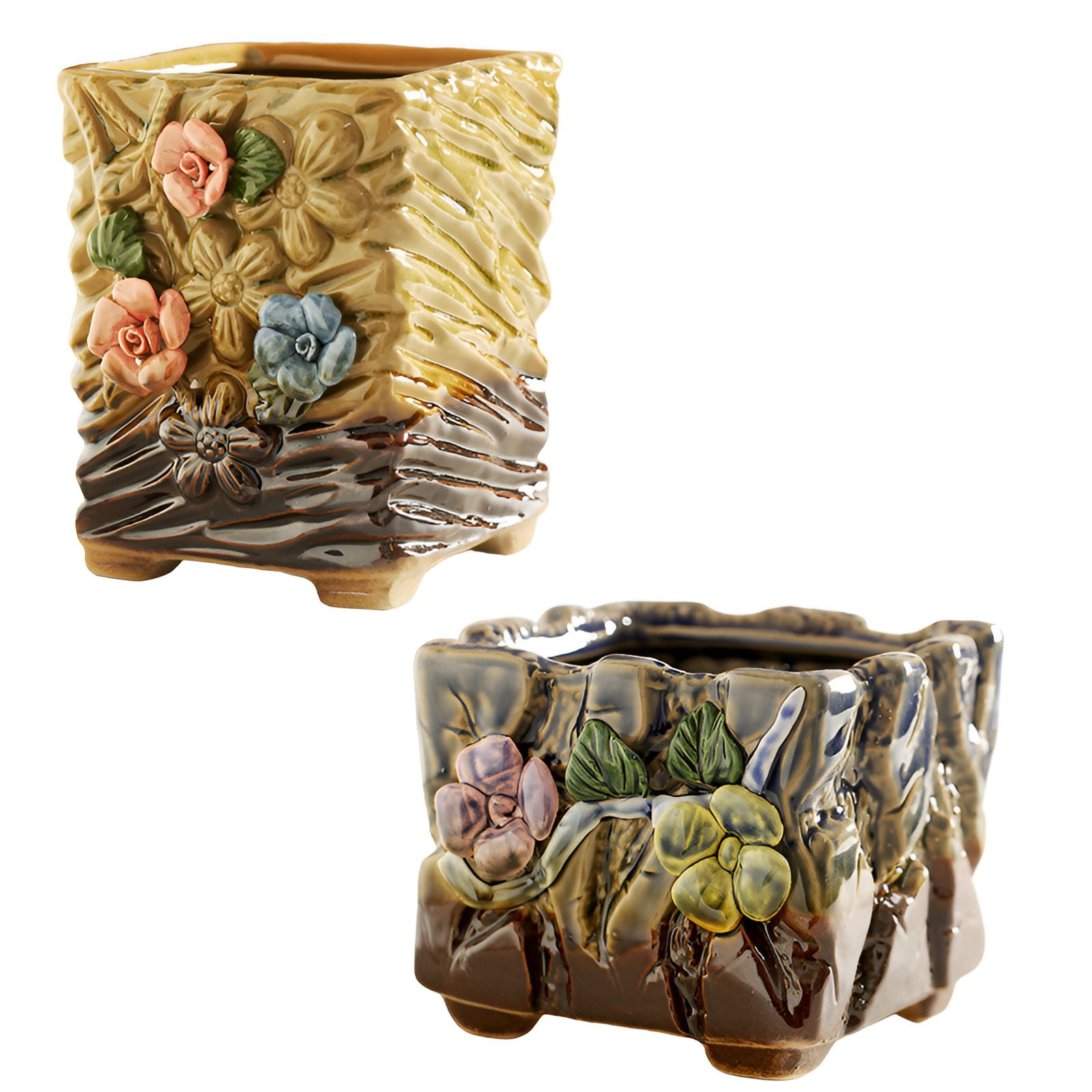 FACEGA 2Pcs Succulent Pots,Ceramics Small Pots for Plants,Square Plant ...