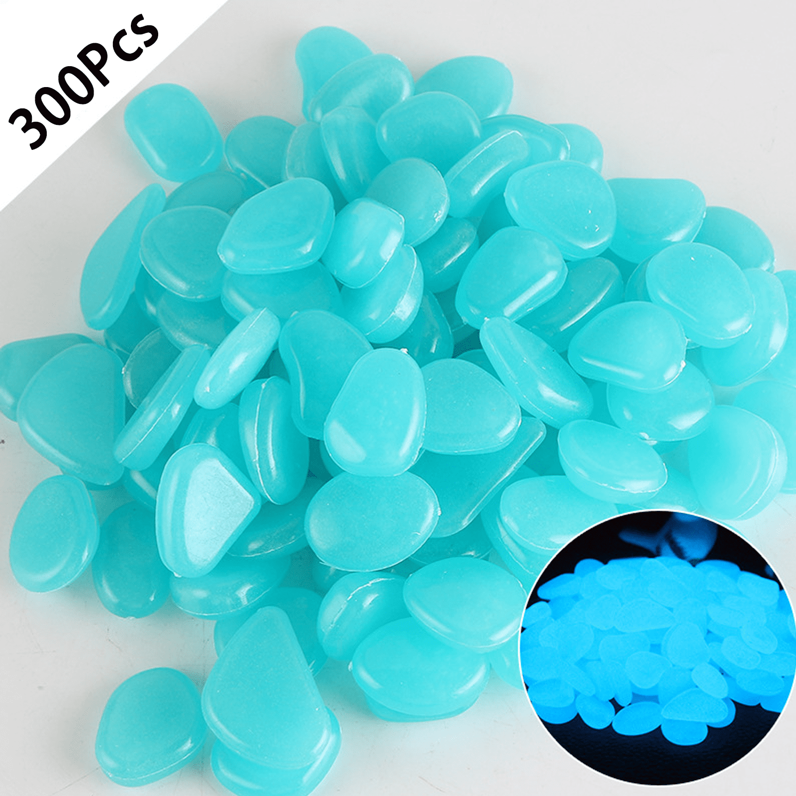 FACEGA 300Pcs Glow in the Dark Garden Pebbles, Blue Decorative Rocks ...