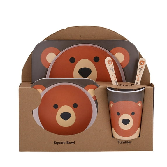 FACEGA 5Pcs Bamboo Kids Dinnerware Set,Easy to Use Food Plate ...