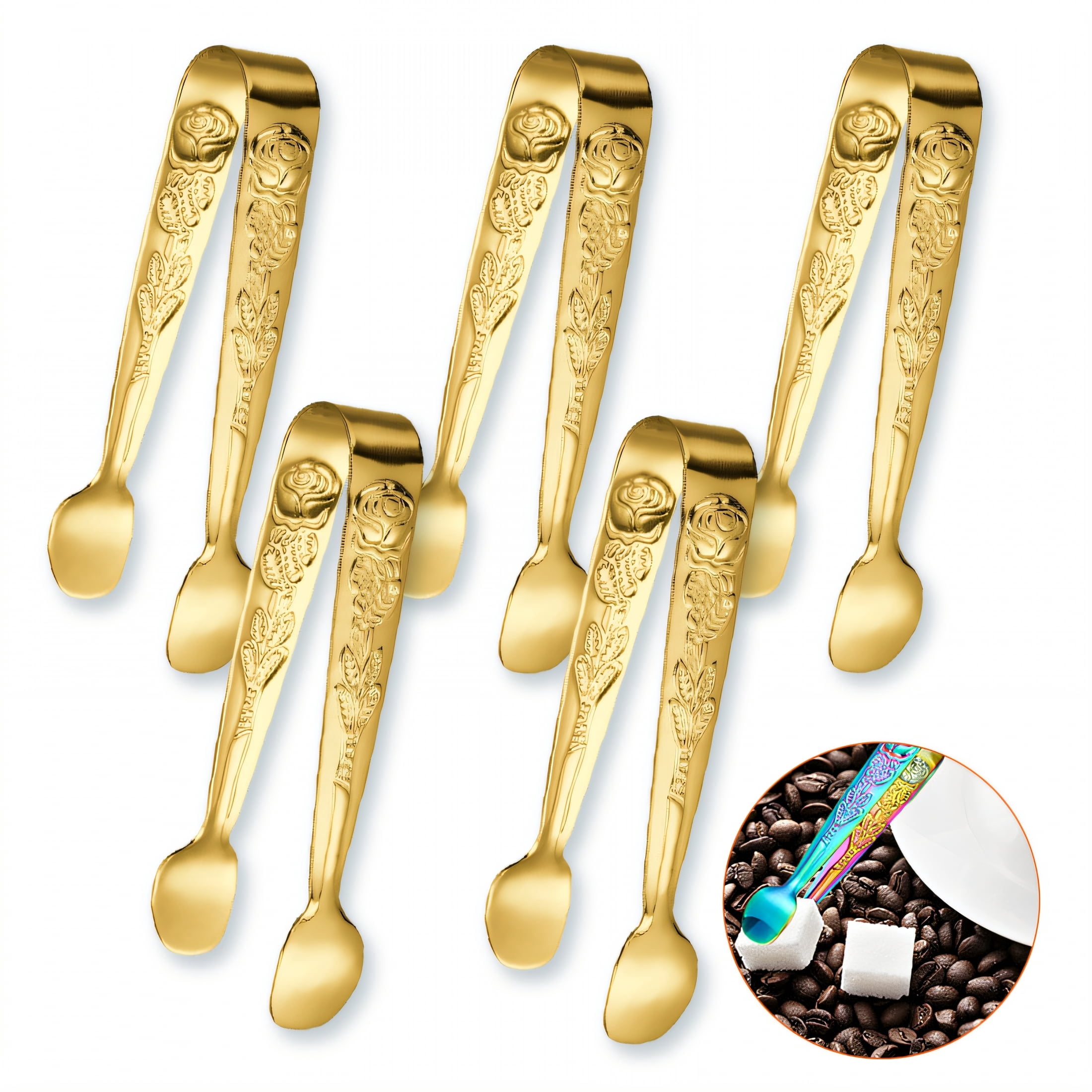 FACEGA 5Pcs Metal Tongs,Circular Clamp Head 304 Stainless Steel Kitchen ...