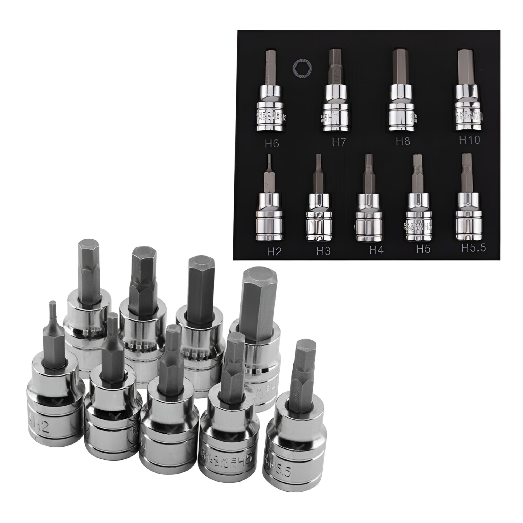 FACEGA 9Pcs/Set Allen Key Sockets Hex Bit Socket Set 3/8" Drive & Drill ...