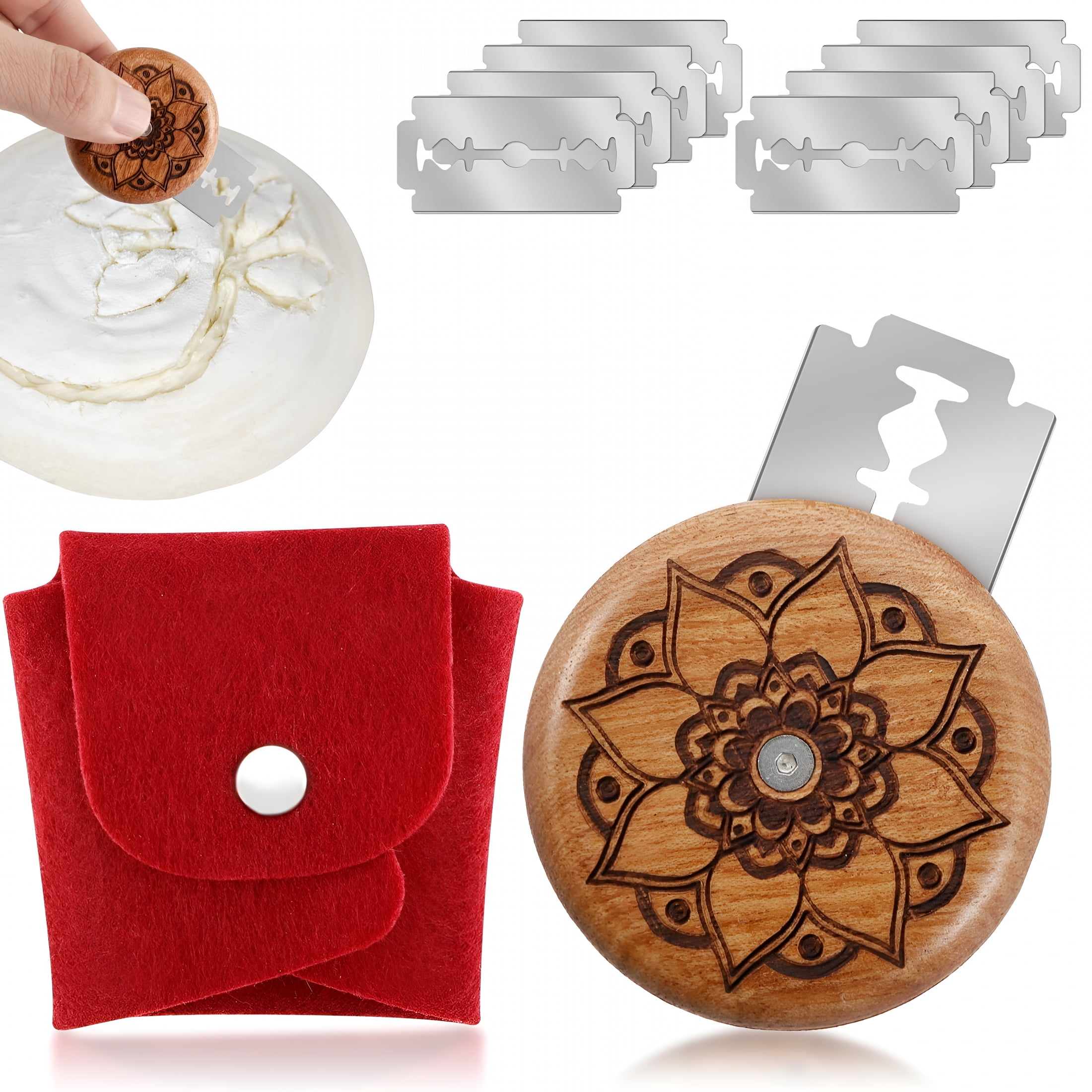 FACEGA Bread Scoring Tool Portable Lame Cutter Wooden with 10 Stainless ...