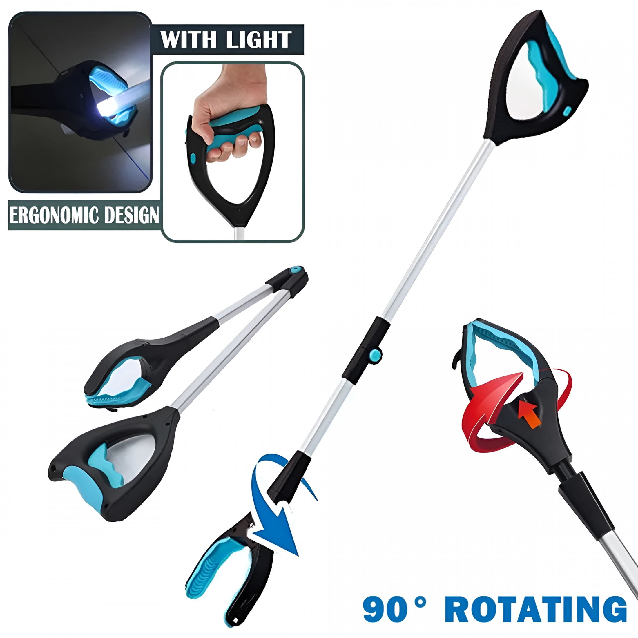 FACEGA Foldable Grabber Reacher Tool with LED Light & Magnetic Tip ...