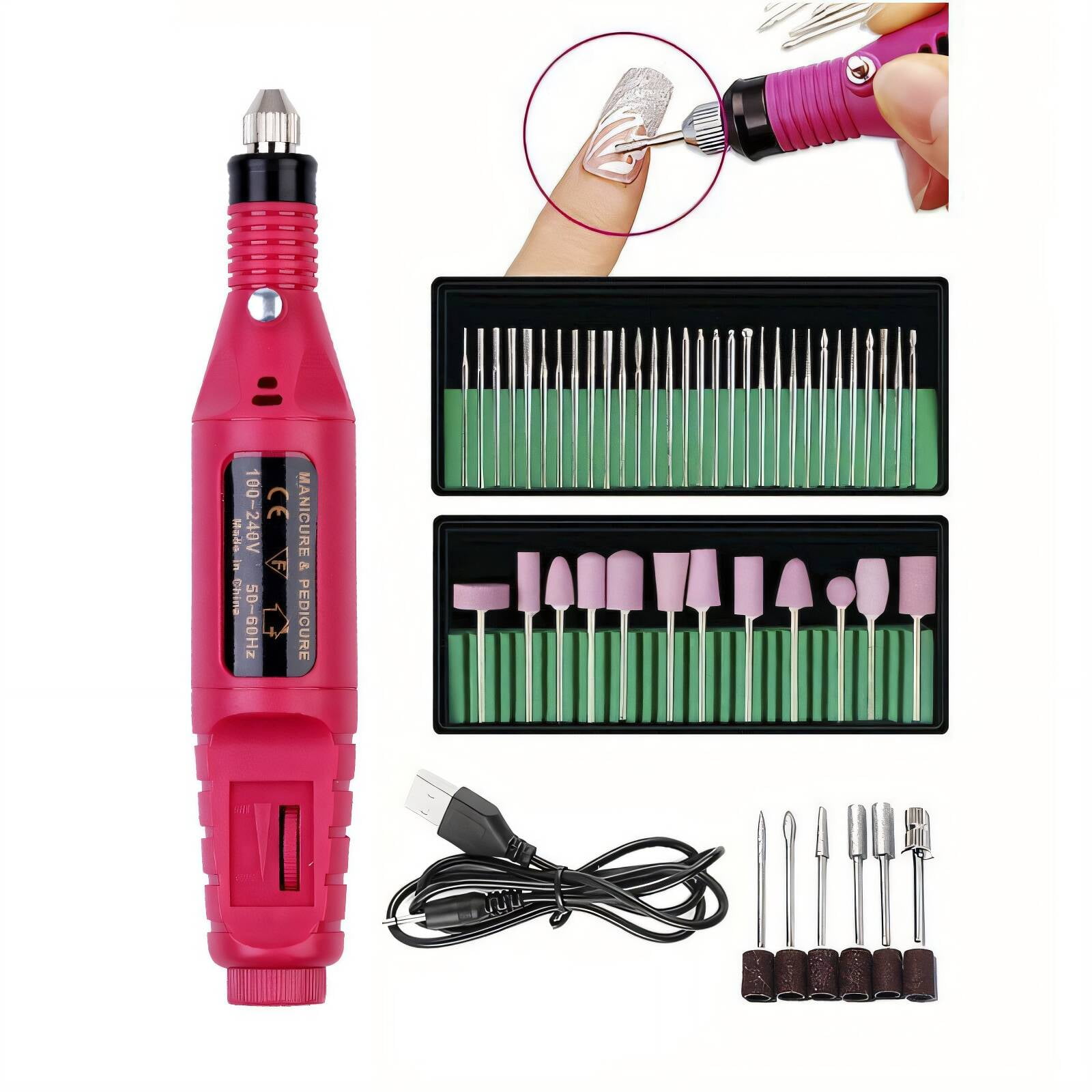FACEGA Nail Drill Kit,USB Charging Port Nail Filer Electric,Multiple ...