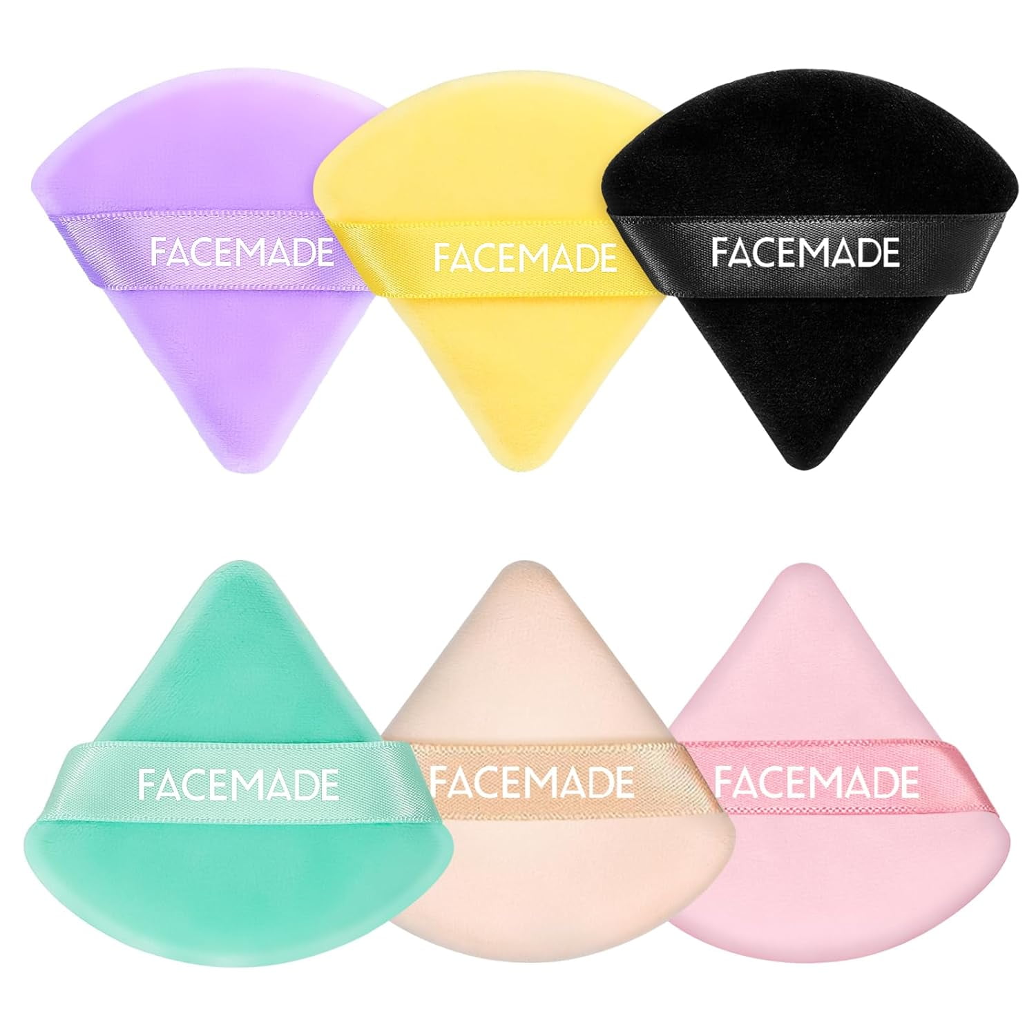 FACEMADE 6 Pcs Triangle Velour Makeup Sponge Set for Powder, Colorful ...
