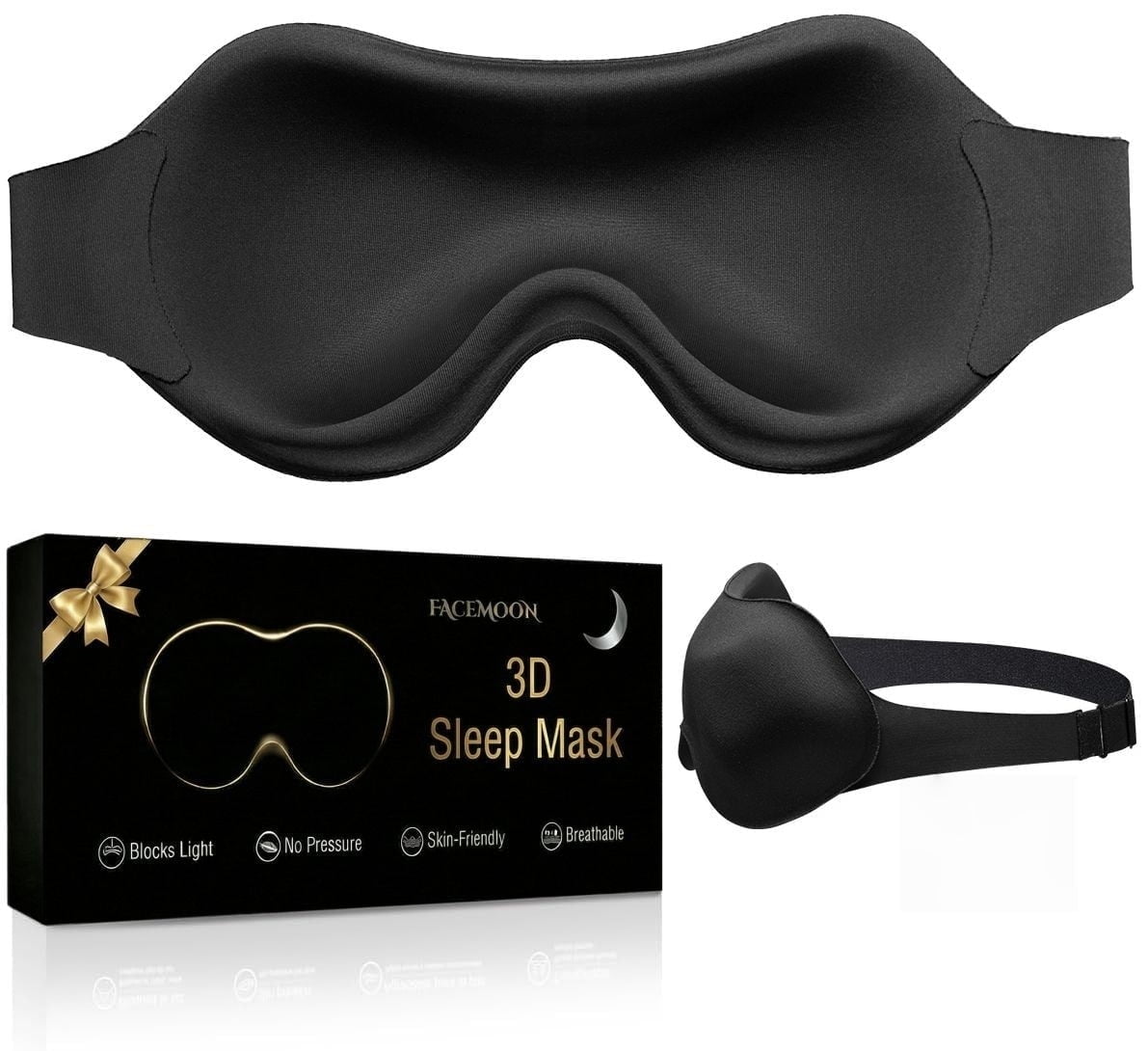 FACEMOON 3D Contoured Cup Sleep Mask for Side Sleepers Lash Extensions ...