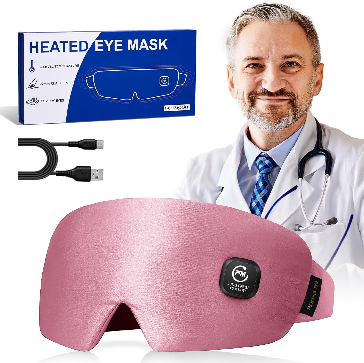 FACEMOON Cordless Silk Heated Eye Mask for Dry Eyes Comfort ...