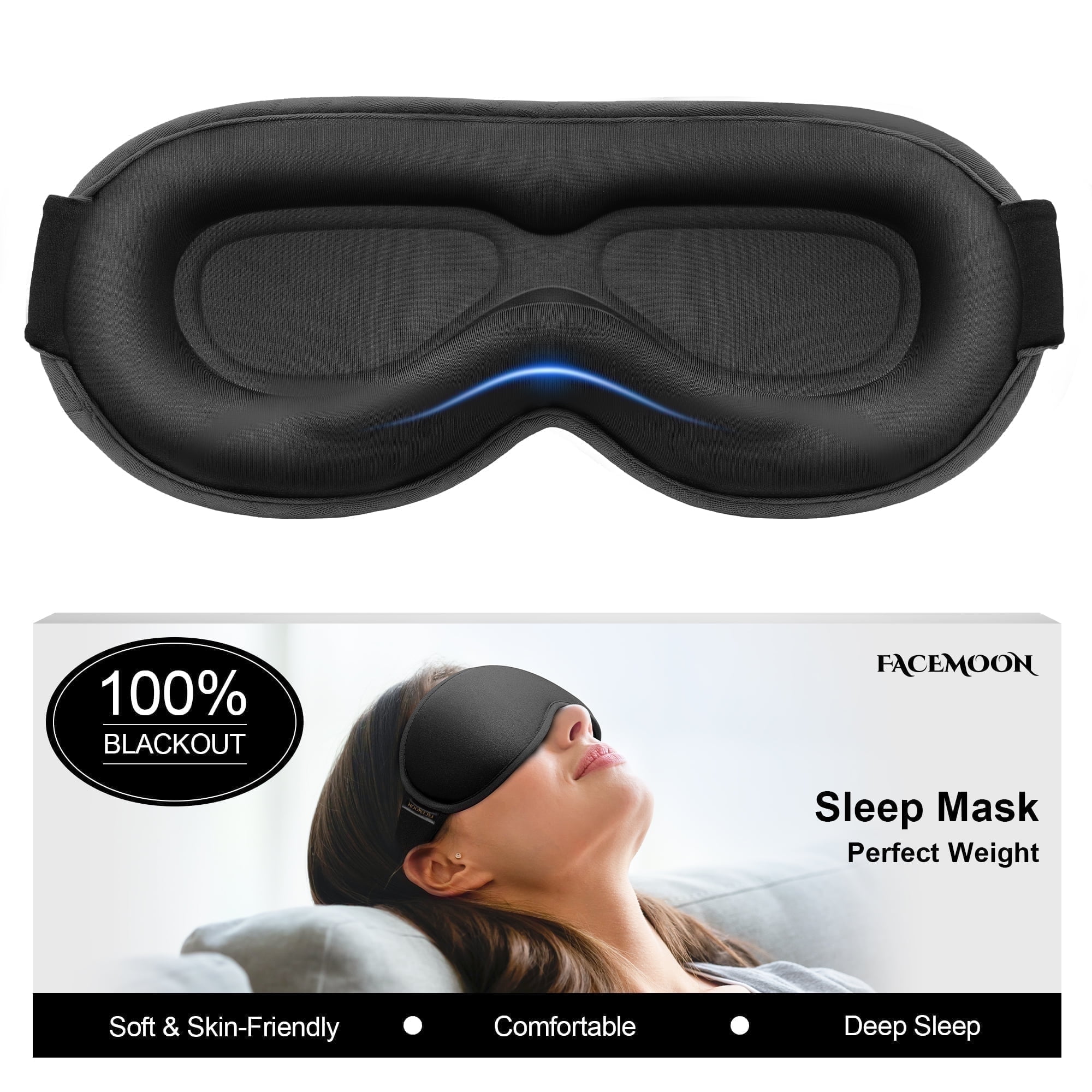 FACEMOON 3D Weighted Eye Mask, Memory Foam Sleep Mask, 100% Blackout ...
