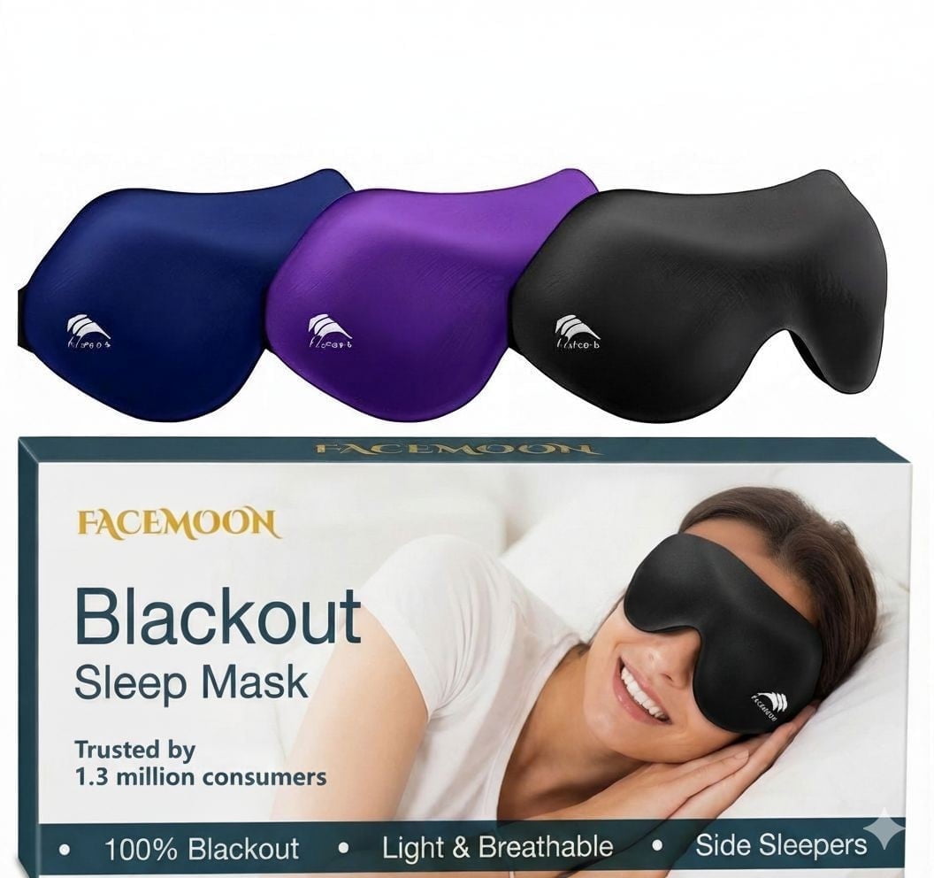 FACEMOON Side Sleeper Sleep Mask – 3 Pack, 3D Zero Pressure 99% Light ...