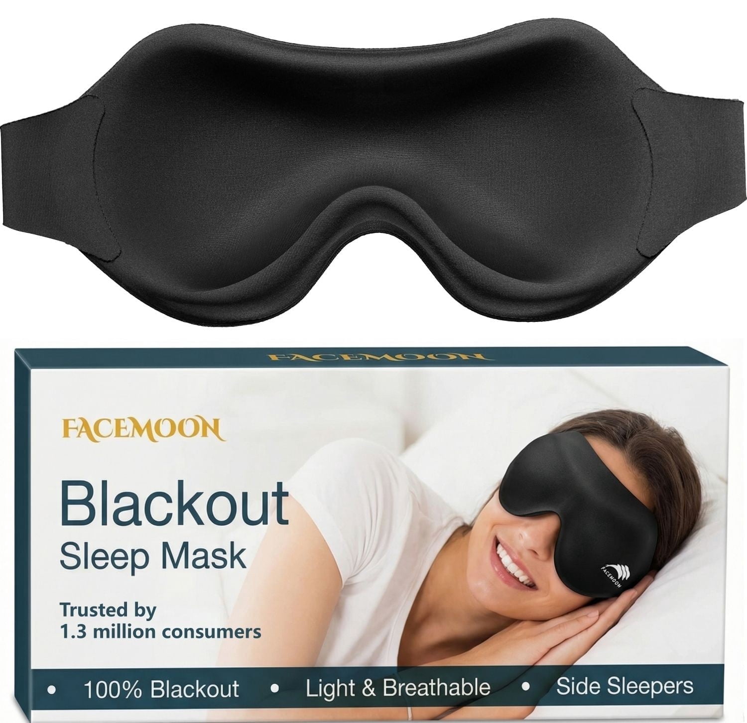 FACEMOON Sleep Mask for Side Sleepers 3D Contoured Cup Zero Eye ...