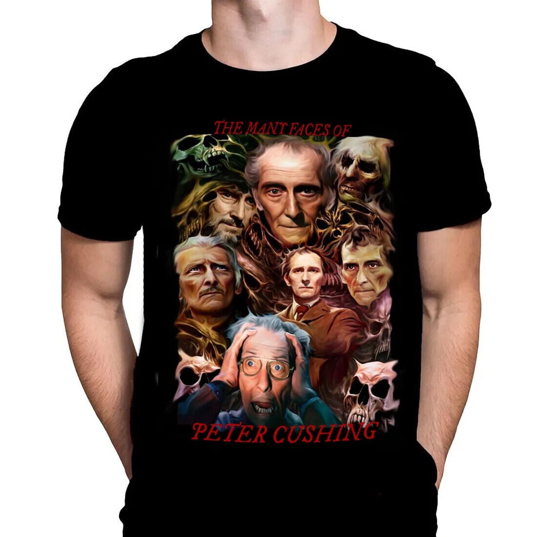 FACES OF PETER CUSHING - MOVIE POSTER ART - T-SHIRT / HAMMER / HORROR ...