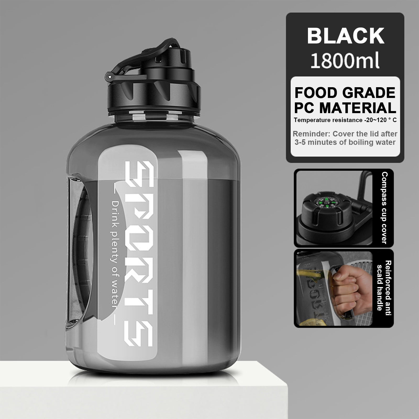 FACESOW Leak Resistant Water Bottle Black Leakproof Water Bottle Insulated Stainless Steel Large ...