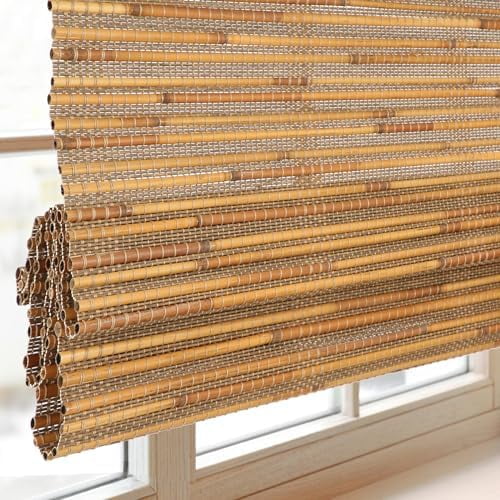 FACIMI Cordless Bamboo Roman Shades, Custom Natural Hemp Cloth Roman ...