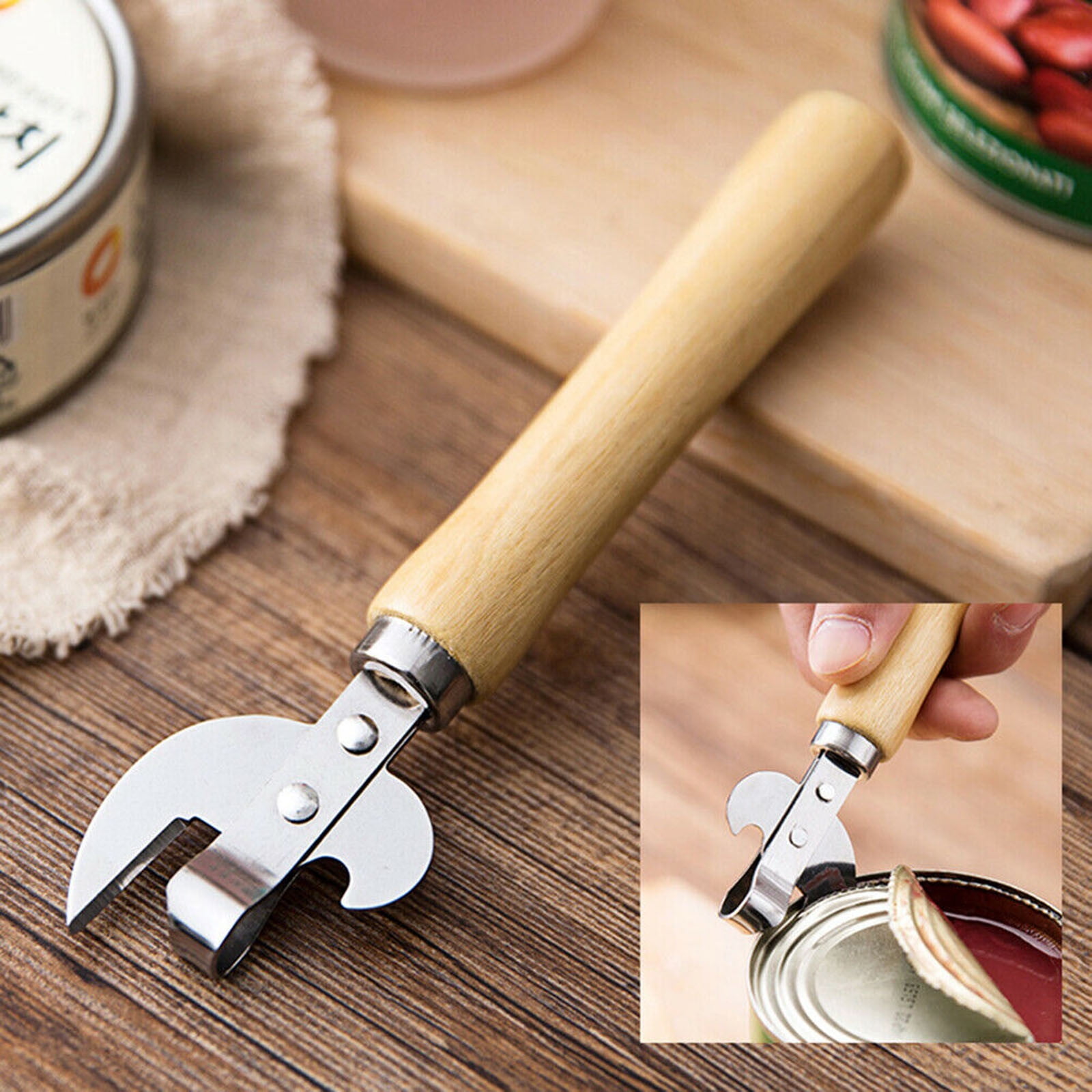 FACIWHL Wooden Handle Can Opener--Kitchen Manual Can Opener Outdoors ...
