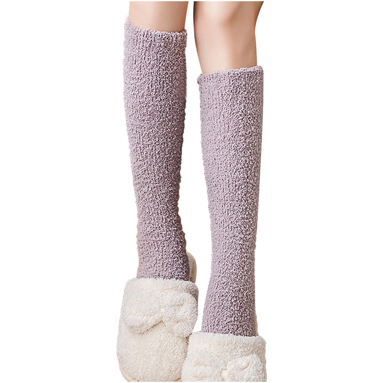 FADAACAI Women Fuzzy Socks Winter Coral Socks Middle Cute Solid Calf Socks Brown One Size ...