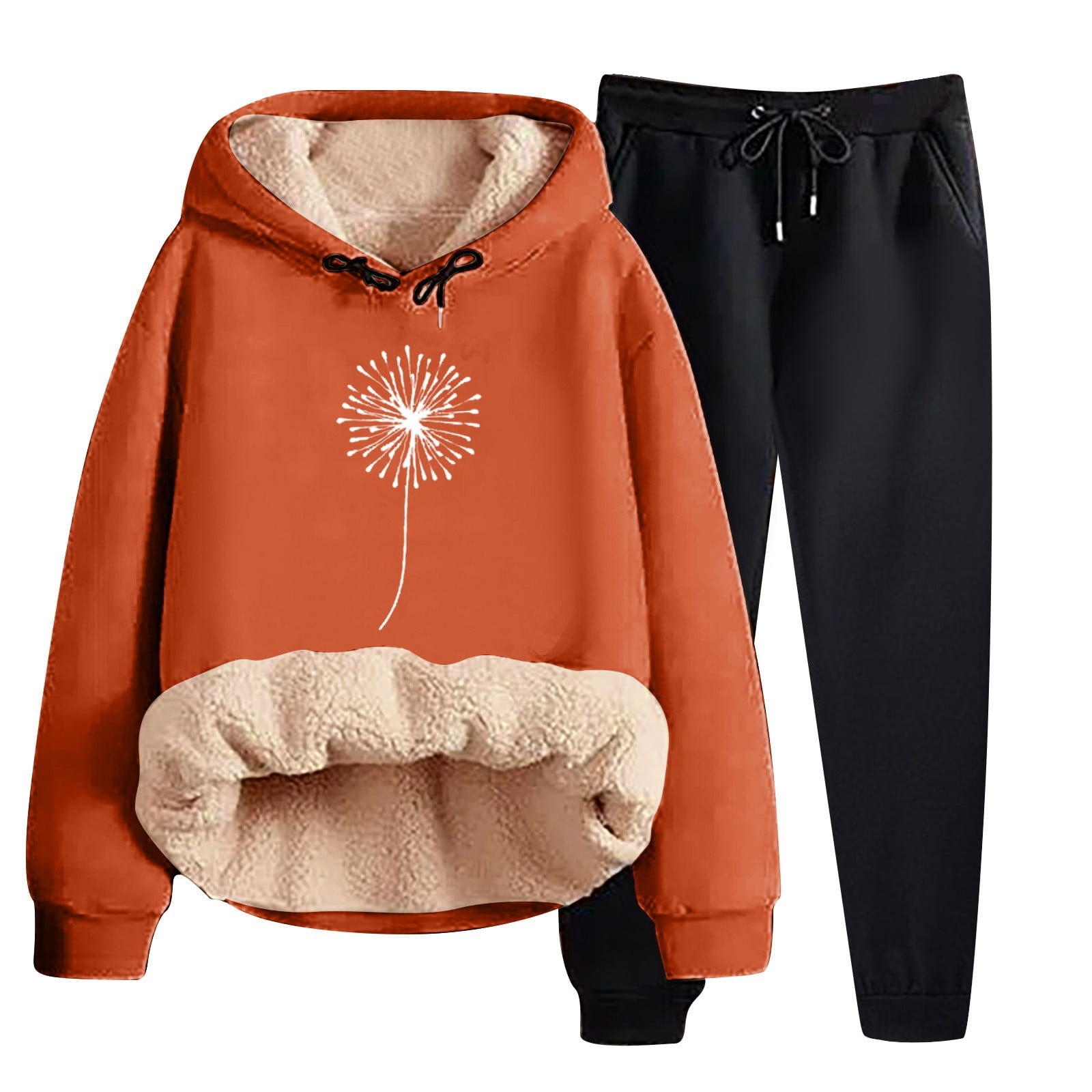 FADAACAI Women's Sweat Suits 2 Piece Set,Lamb Fleece Round Neck Hoodie ...