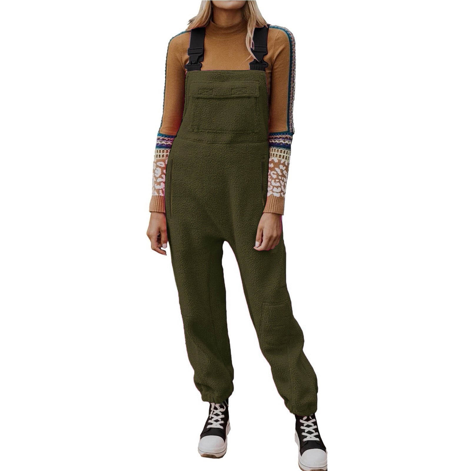 FADAACAI Womens Fleece Overalls Women's Solid Color Fashionable Autumn ...