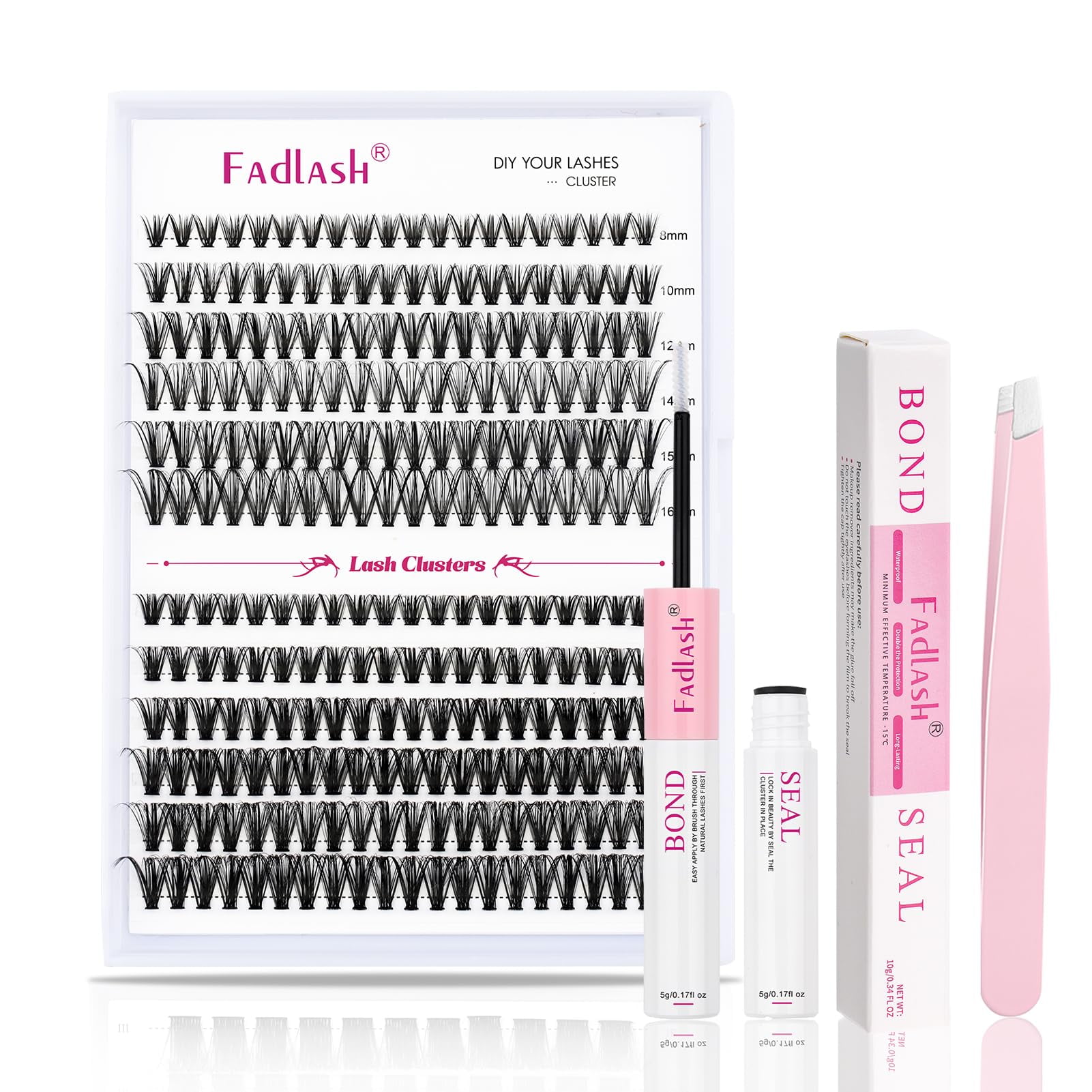 FADLASH DIY Eyelash Extension MMF7 Kit, 240Pcs Lash Clusters with Lash ...