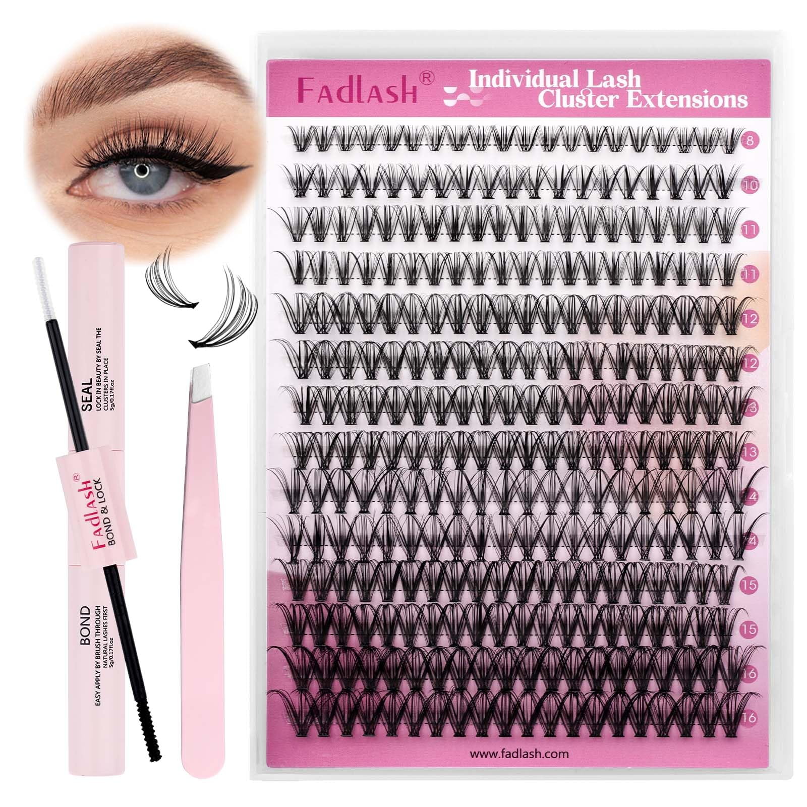 FADLASH DIY Lash Extension MMF7 Kit Individual Lashes Cluster D Curl Eyelash Extension Kit with ...