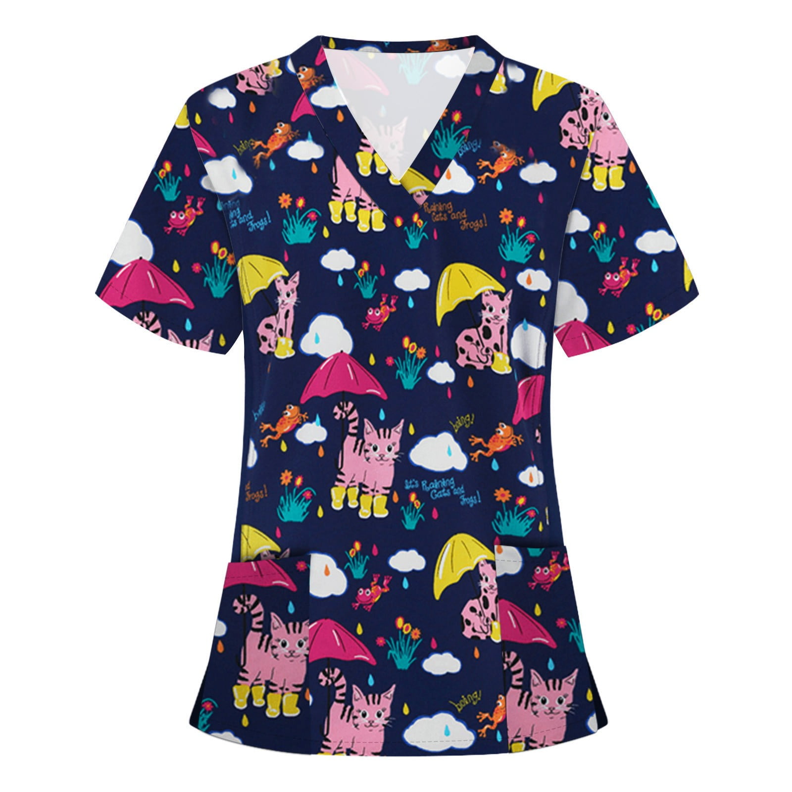 FAFWYP Cartoon Scrubs for Women,Womens Cute Print Scrubs Tops Summer ...