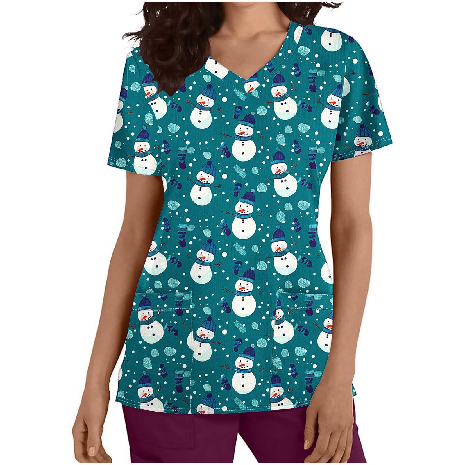 FAFWYP Christmas Scrubs for Women, Womens Xmas Holiday Nursing Shirts ...