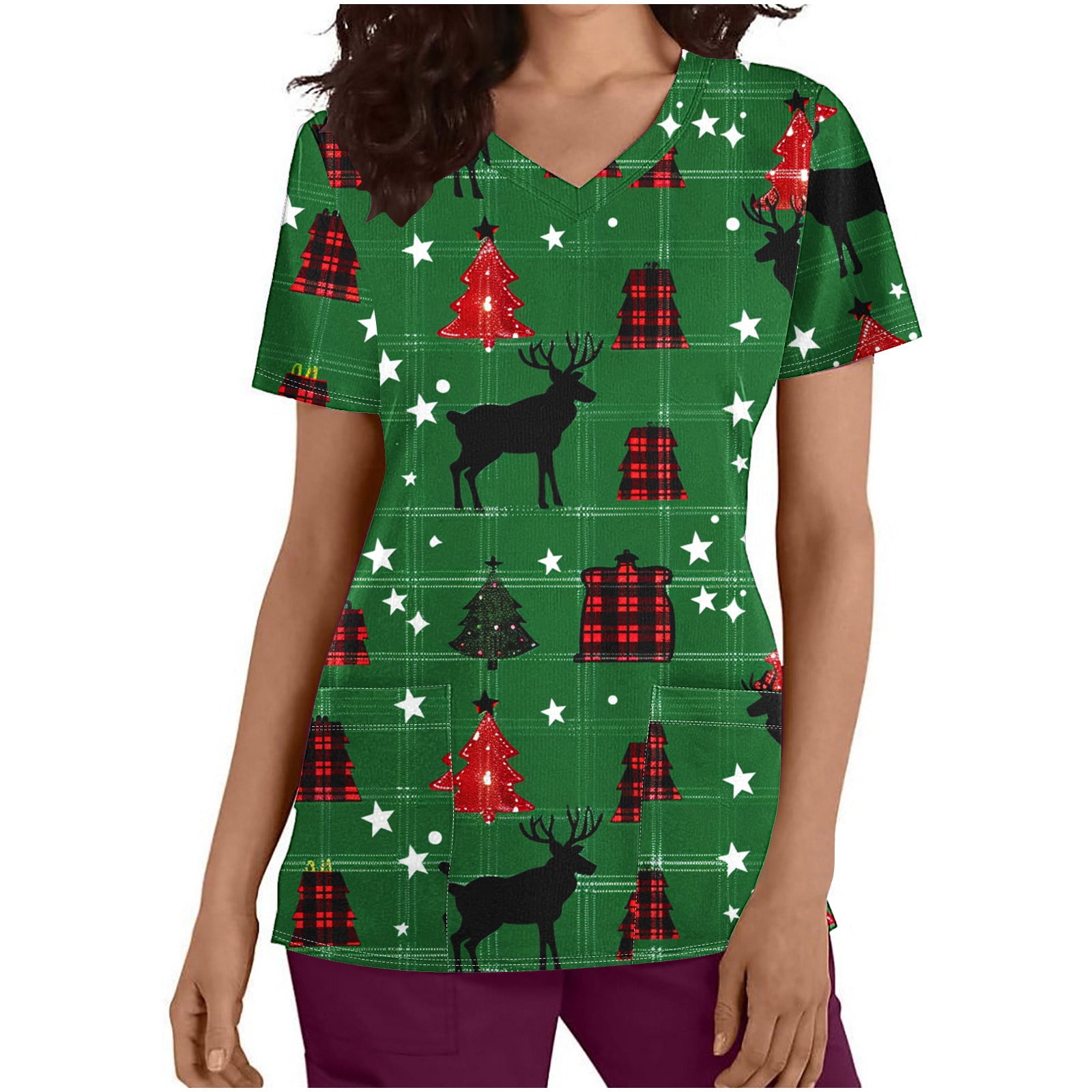 FAFWYP Christmas Scrubs for Women, Womens Xmas Holiday Nursing Shirts ...