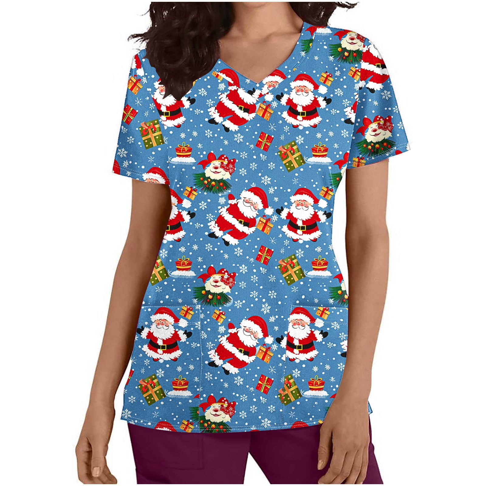 FAFWYP Christmas Scrubs for Women, Womens Xmas Holiday Nursing Shirts ...