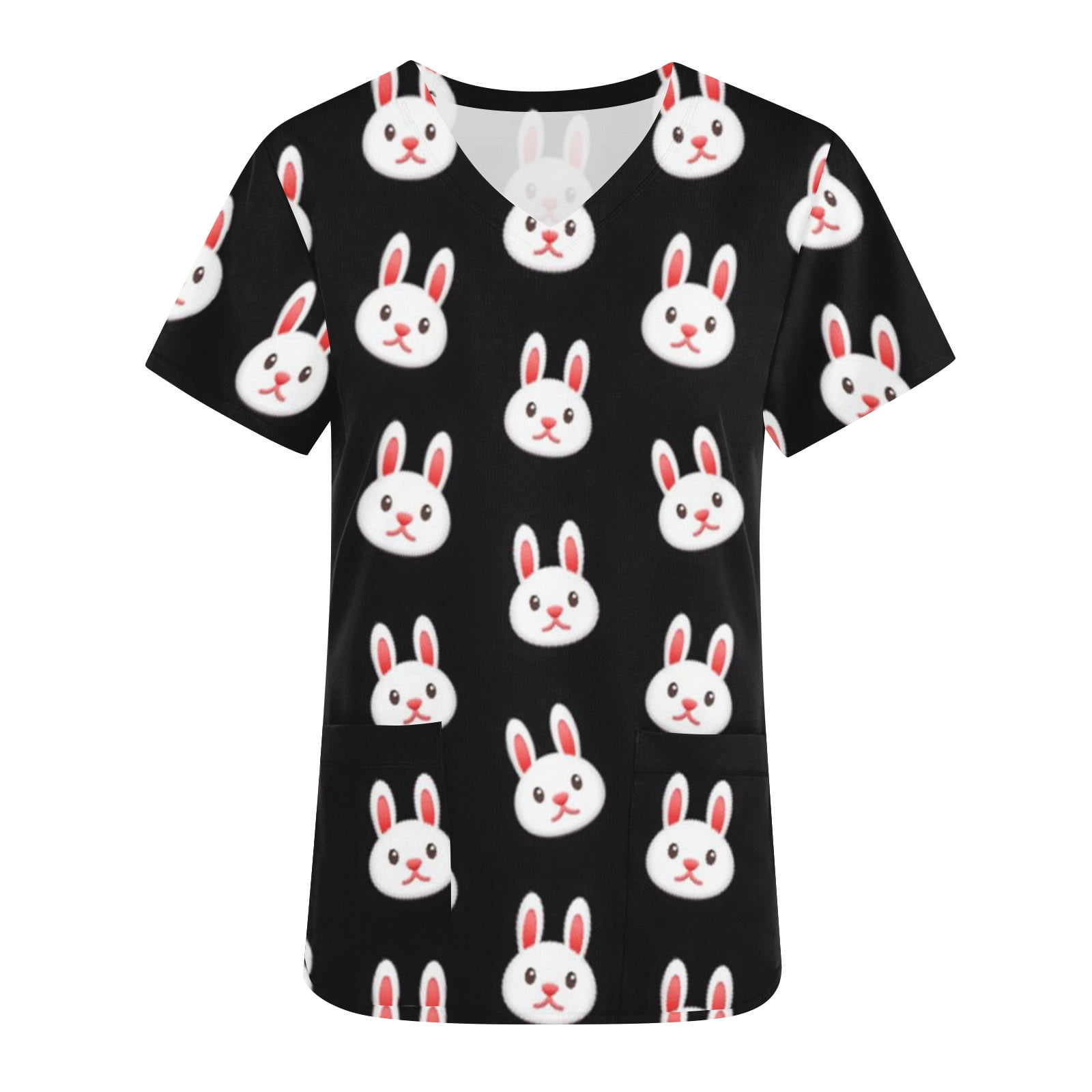 FAFWYP Easter Day Scrubs for Women,Womens Cute Rabbit Print Scrubs Tops ...