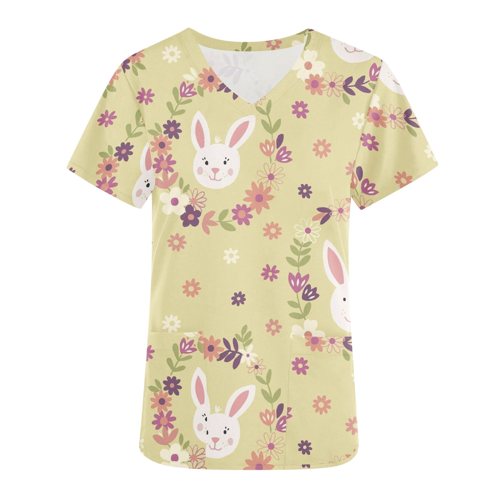 FAFWYP Easter Day Scrubs for Women,Womens Cute Rabbit Print Scrubs Tops ...