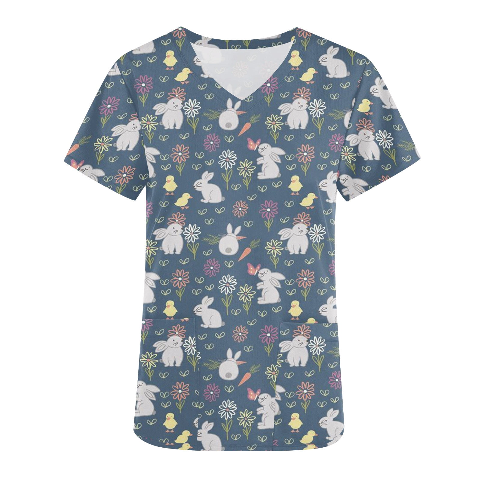 FAFWYP Easter Day Scrubs for Women,Womens Cute Rabbit Print Scrubs Tops ...