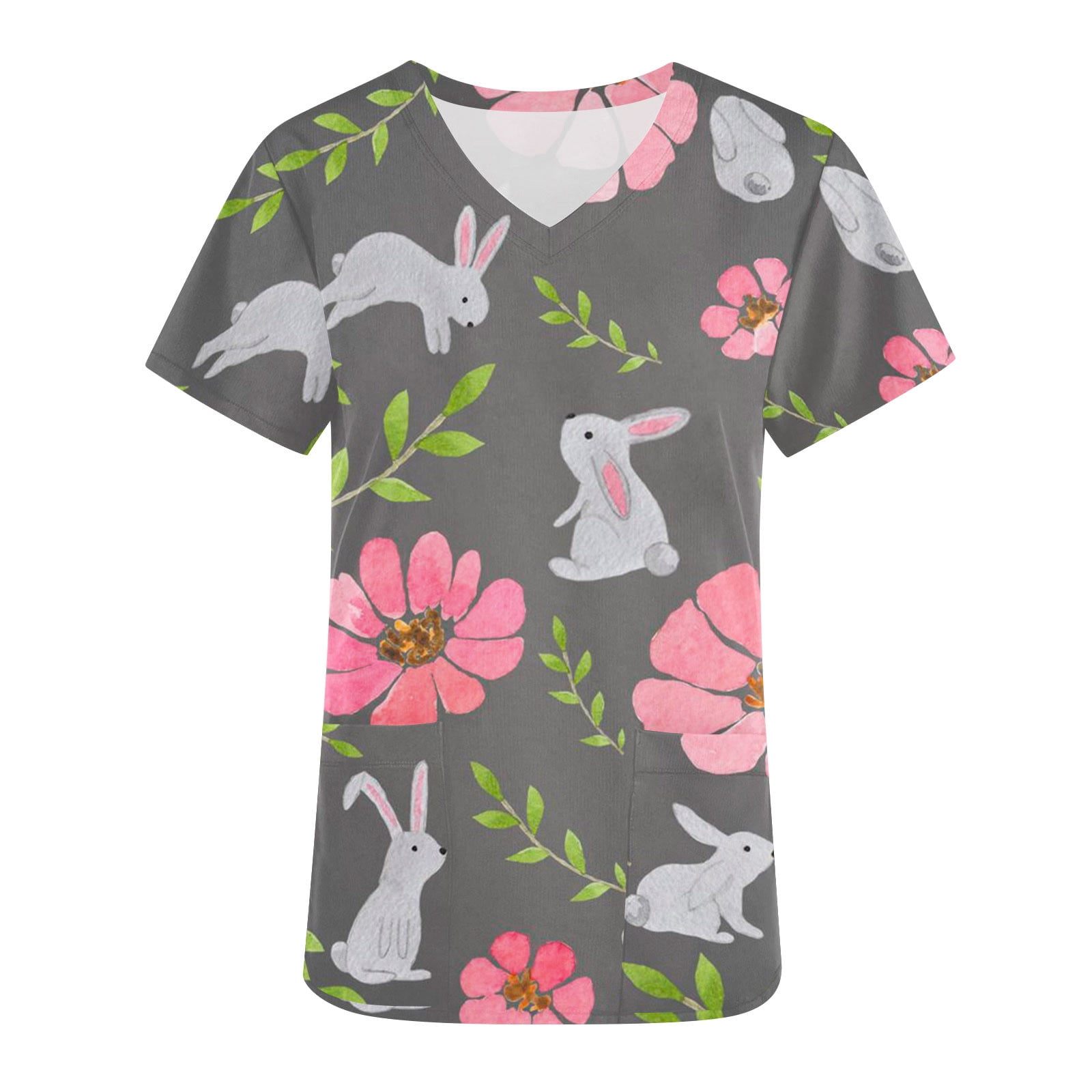 FAFWYP Easter Day Scrubs for Women,Womens Cute Rabbit Print Scrubs Tops ...