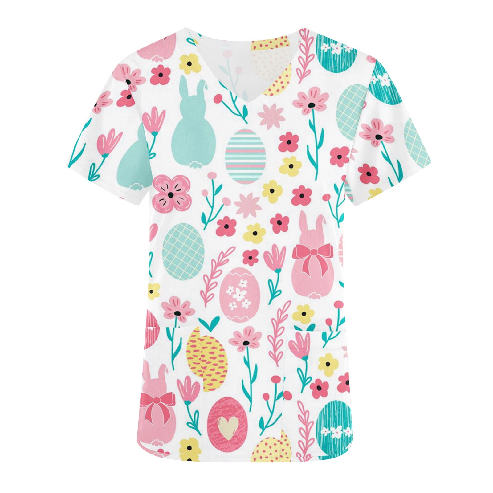 FAFWYP Easter Day Scrubs for Women,Womens Cute Rabbit Print Scrubs Tops ...