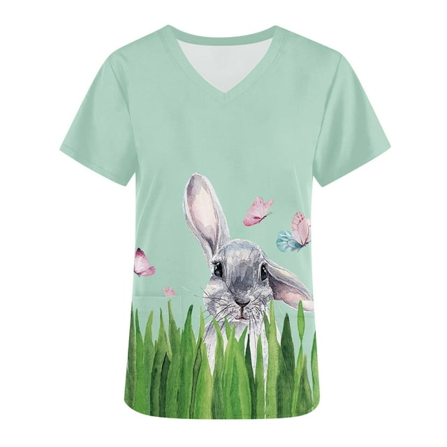 Fafwyp Easter Day Scrubs For Womenwomens Cute Rabbit Print Scrubs Tops