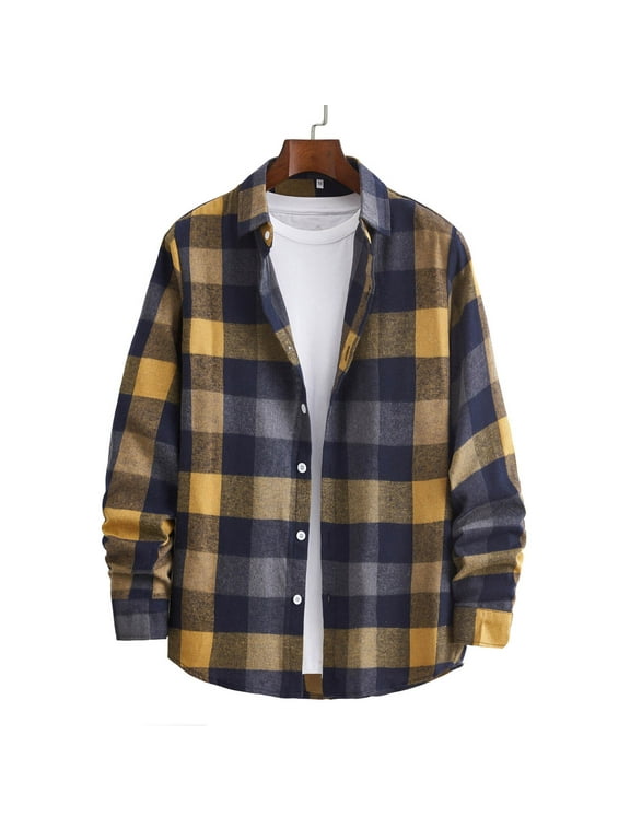 Dubinik® Flannel Shirt for Men Long Sleeve Men's Casual Button-Down ...