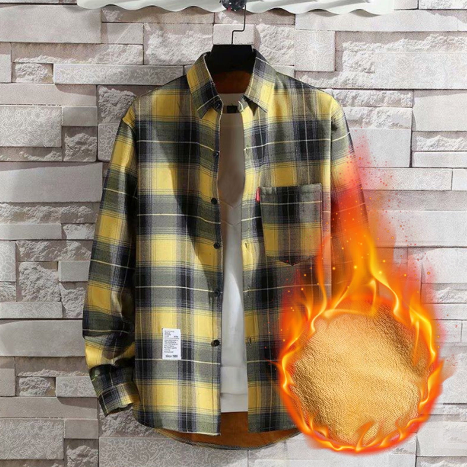 FAFWYP Flannel Shirt for Men, Fall Winter Warm Thermal Fleece Lined ...