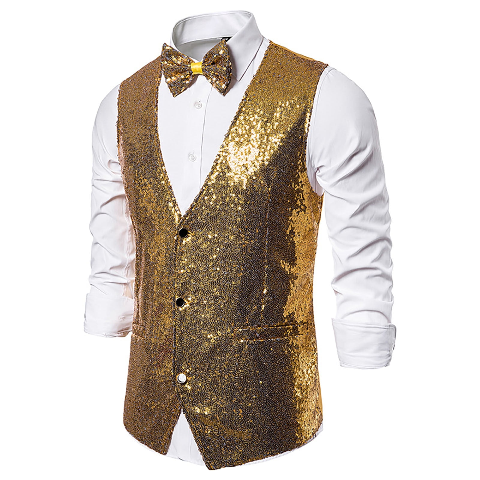 FAFWYP Men's Sparkly Sequin Suit Vest Formal Business Casual V-Neck ...