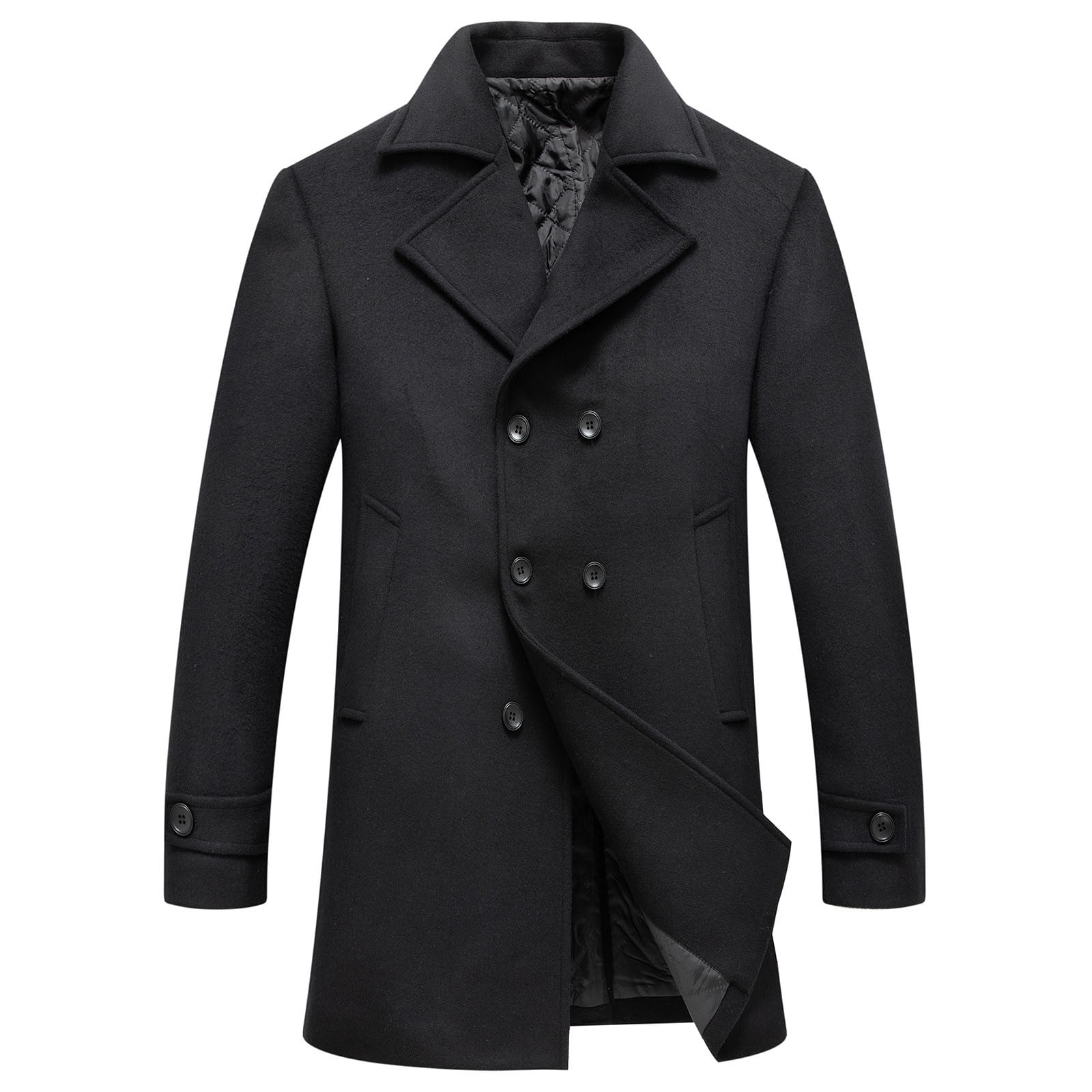 FAFWYP Men's Winter Trench Coat, Double Breasted Wool Jacket Pea Coat ...