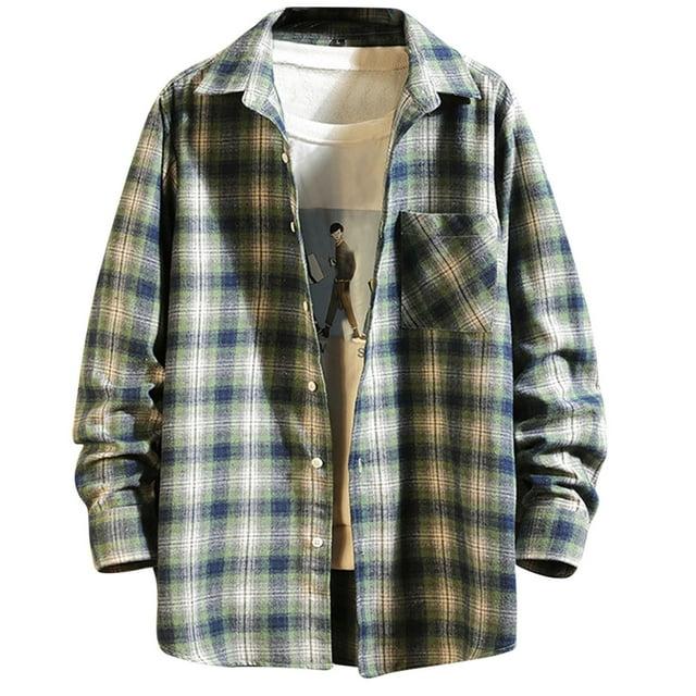 FAFWYP Mens Button Down Shirts Long Sleeve Casual Plaid Flannel Shirt ...
