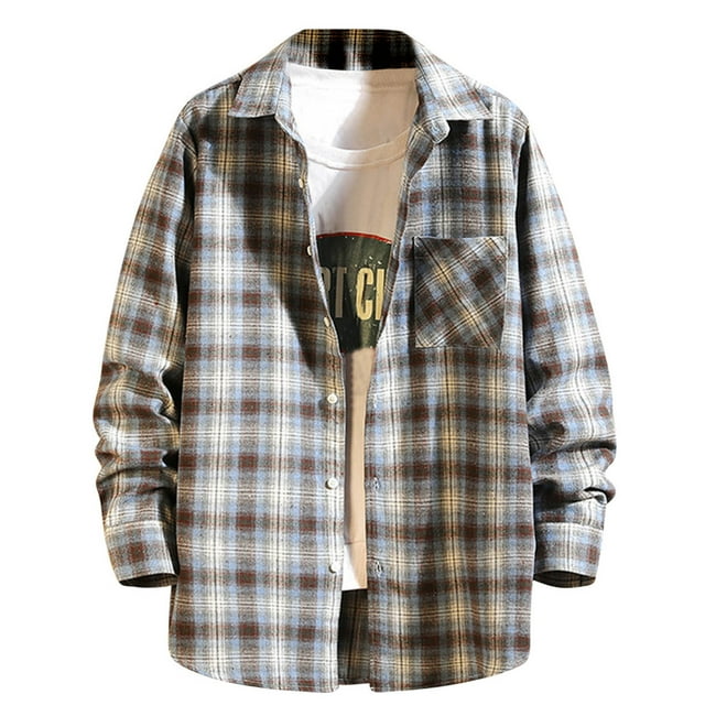 FAFWYP Mens Button Down Shirts Long Sleeve Casual Plaid Flannel Shirt ...