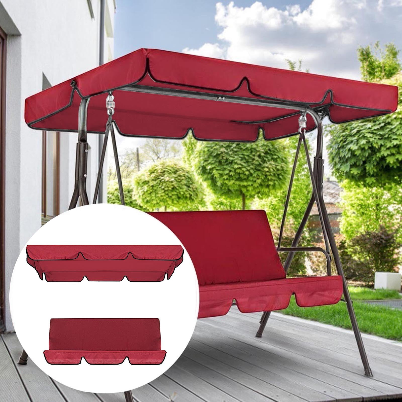 FAFWYP Outdoor 3 Seat Swing Canopy Cover Set, Waterproof, Sunproof, UV ...