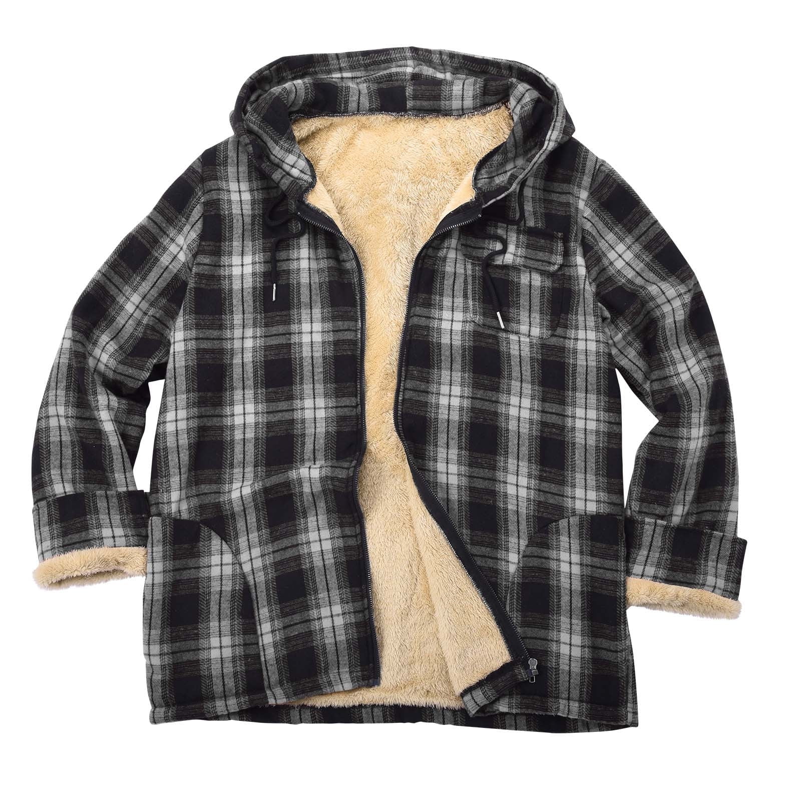 Fafwyp Plaid Flannel Shirts For Men With Hood Plus Size Long Sleeve Button Down Hooded Shirts