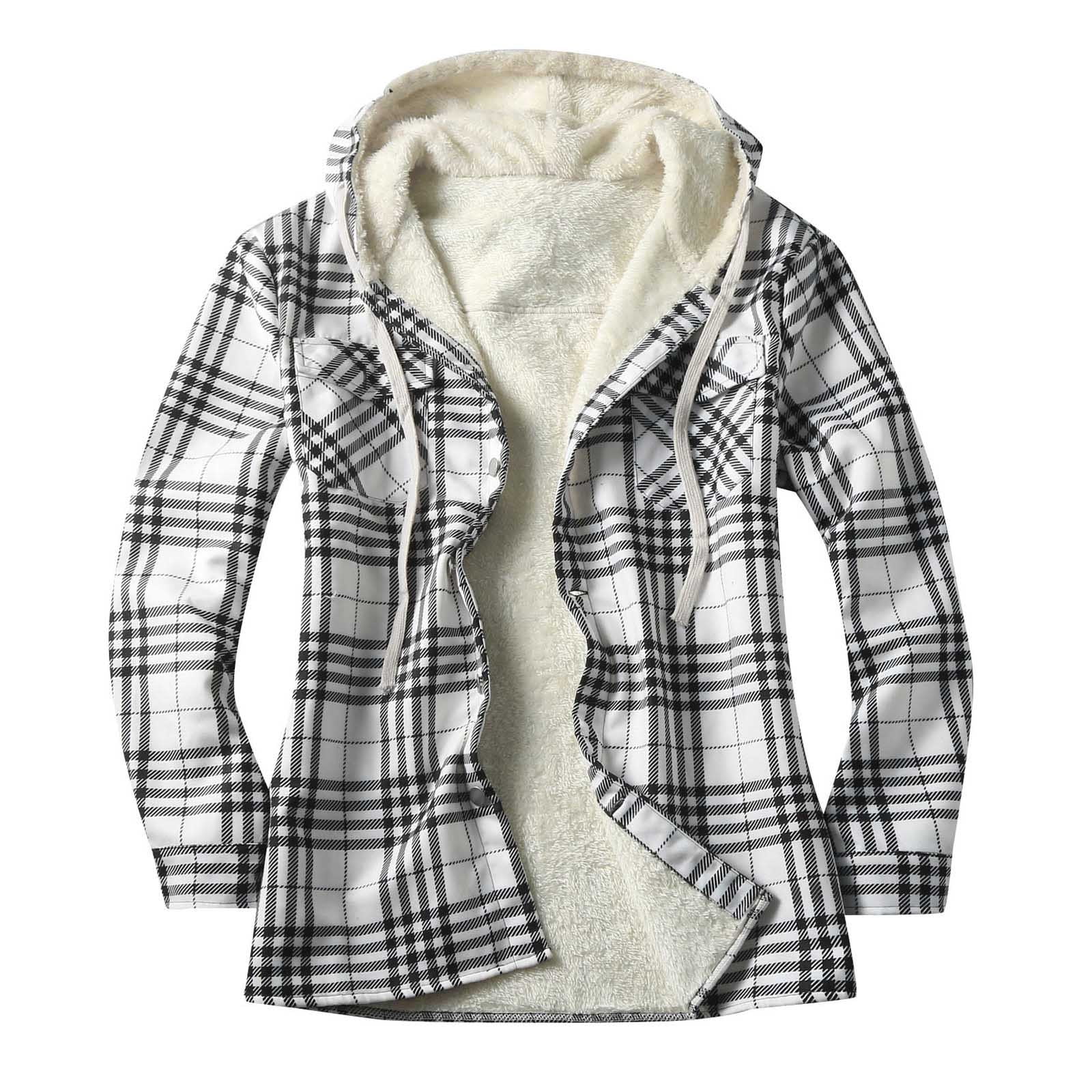 FAFWYP Plaid Flannel Shirts for Men with Hood, Plus Size Long Sleeve ...