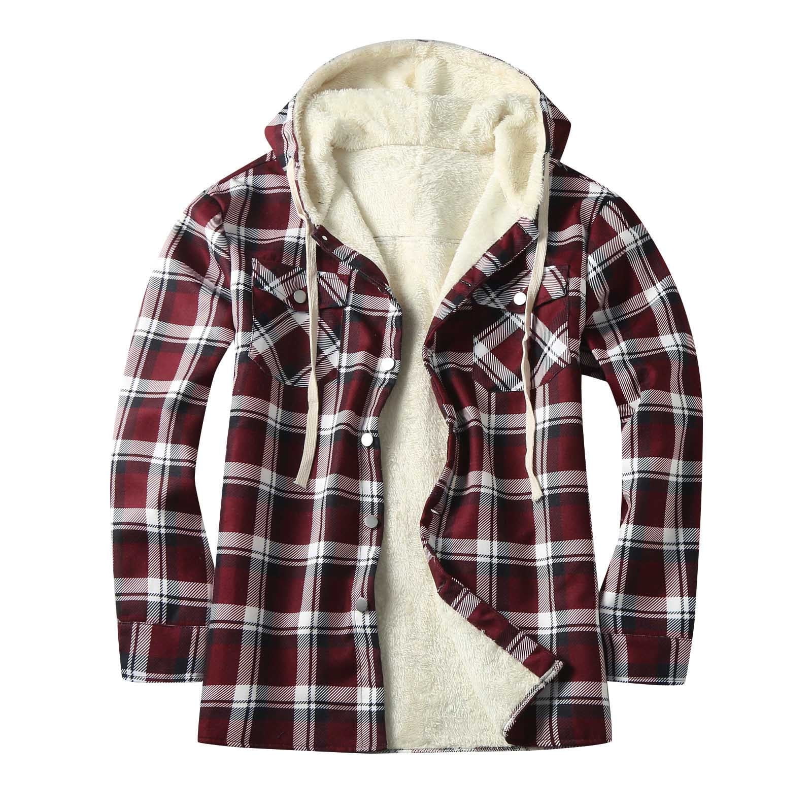 FAFWYP Plaid Flannel Shirts for Men with Hood, Plus Size Long Sleeve ...